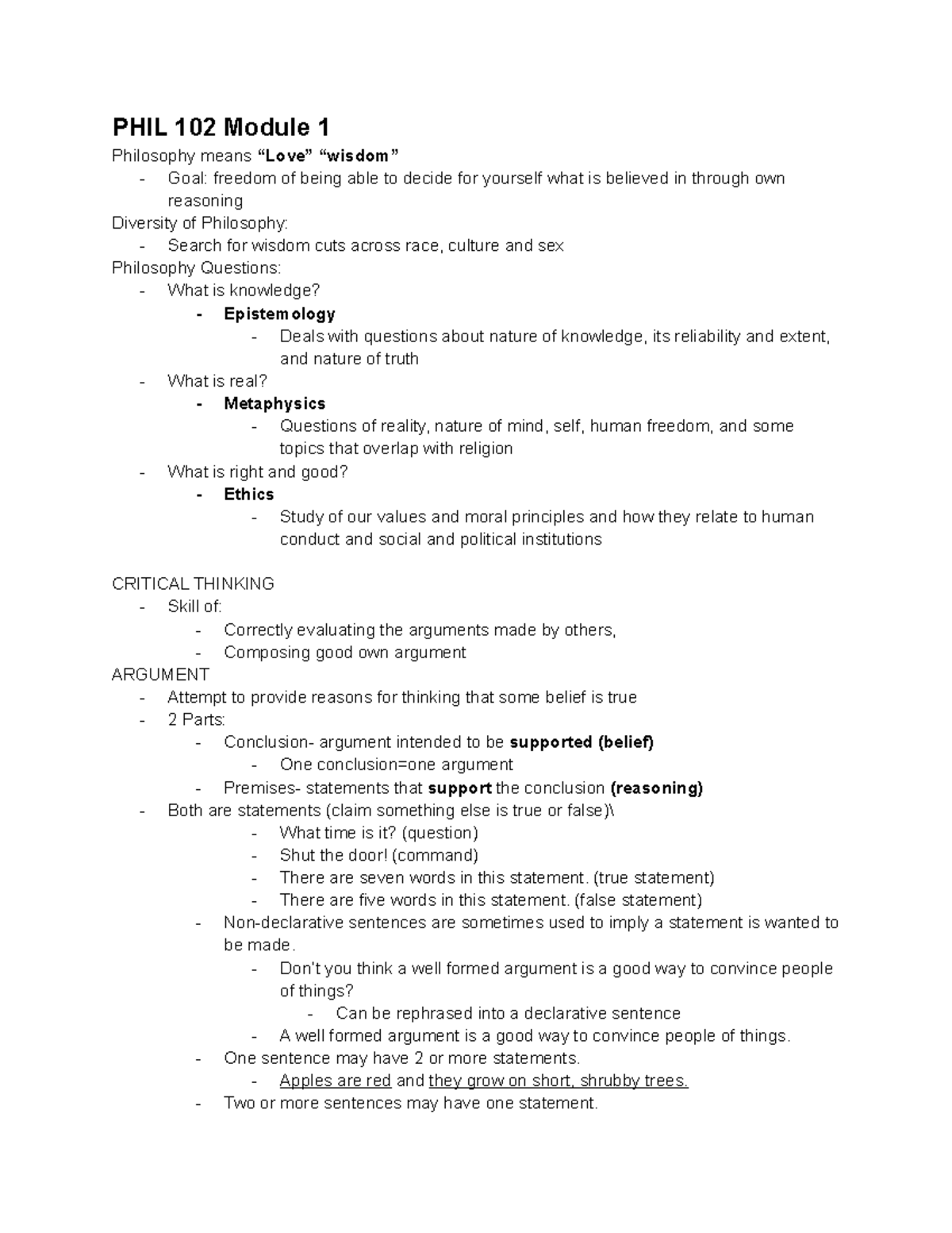 PHIL 102 M1 - notes created for module 1 of the course - PHIL 102 ...