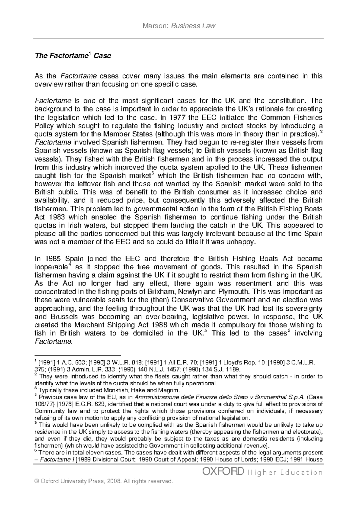 DC - Comentário Factortame 2 - Marson: Business Law The Factortame 1 Case As the Factortame ...