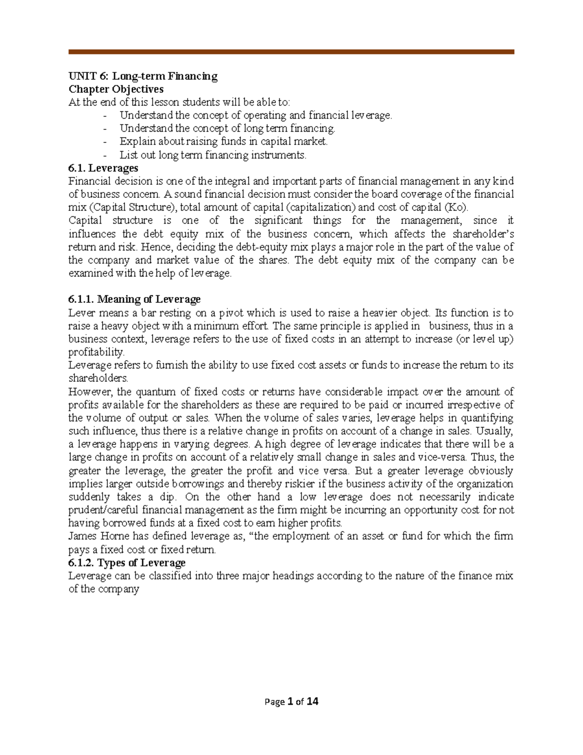 FM-CH6 - By; Birhanu S (BA,MBA) - UNIT 6: Long-term Financing Chapter ...