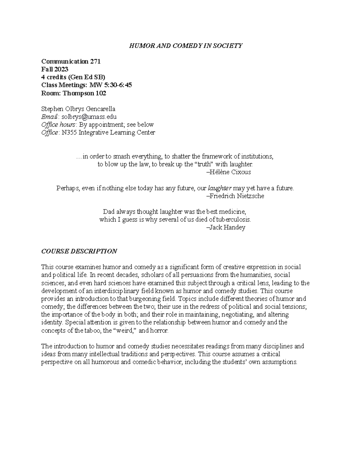 COMM 271 Fall 2023 - Notes for week 2 of humor in society - HUMOR AND ...