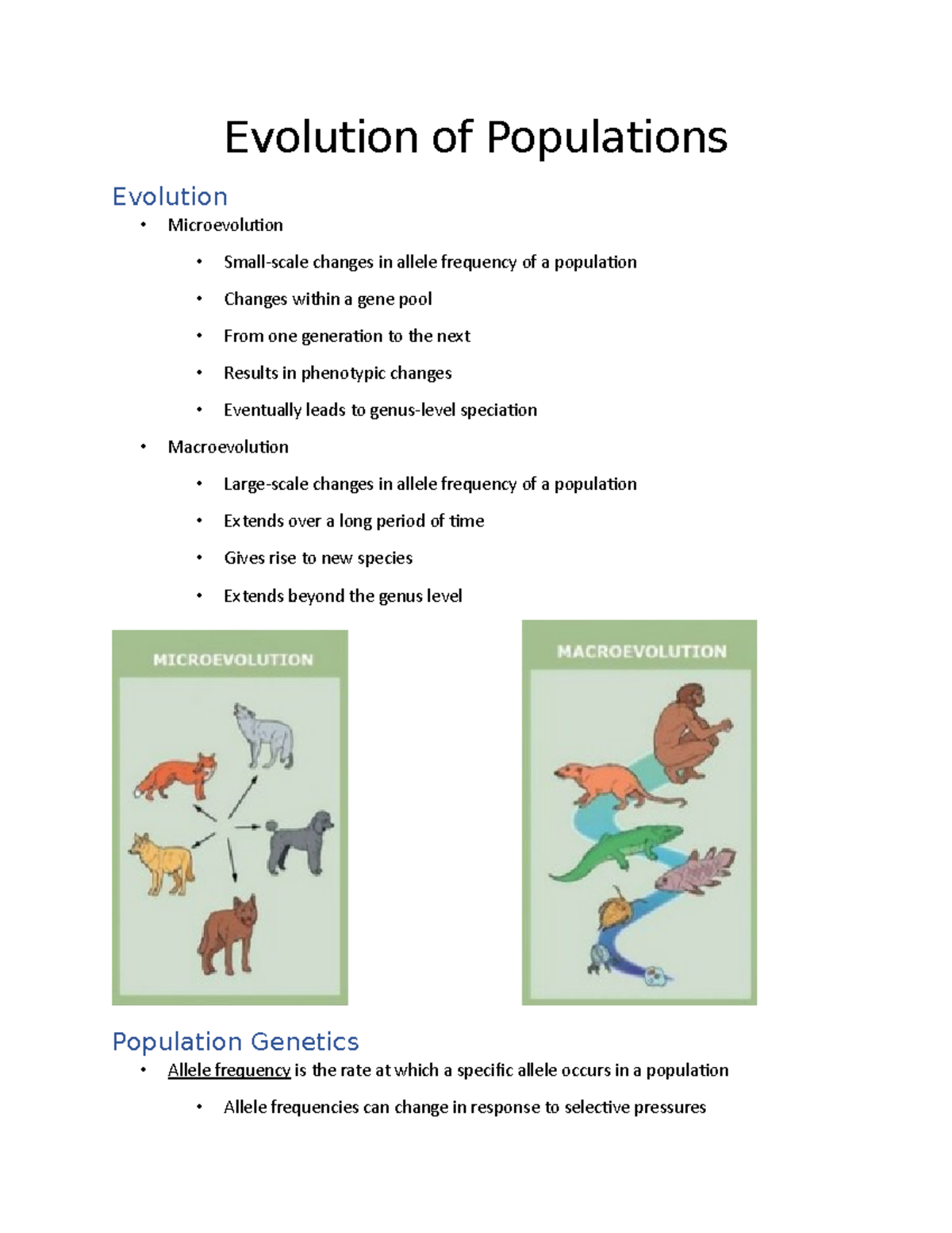 Evolution of Populations, Population Genetics, Adaptive Evolution ...