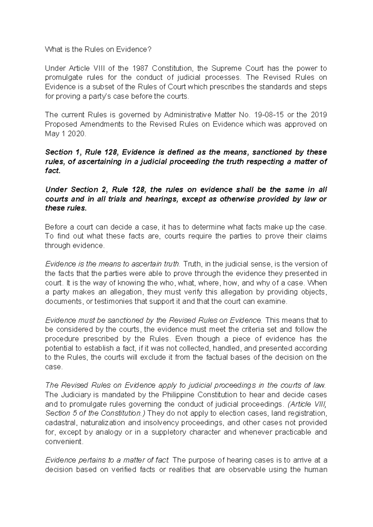 Introduction-to-Evidence - What is the Rules on Evidence? Under Article ...