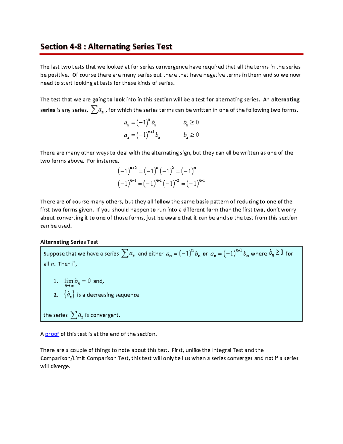 notes on alternating series - Section 4-8 : Alternating Series Test The ...
