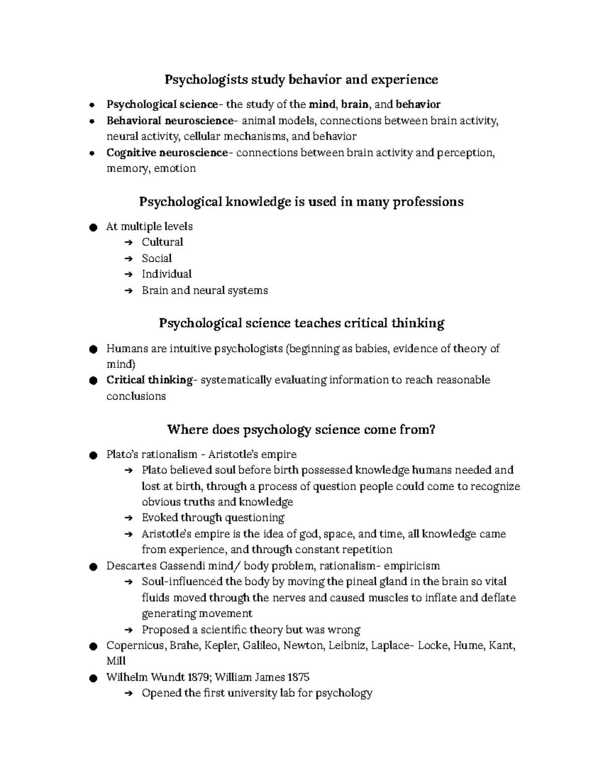 1- behavior and experience - Psychologists study behavior and ...