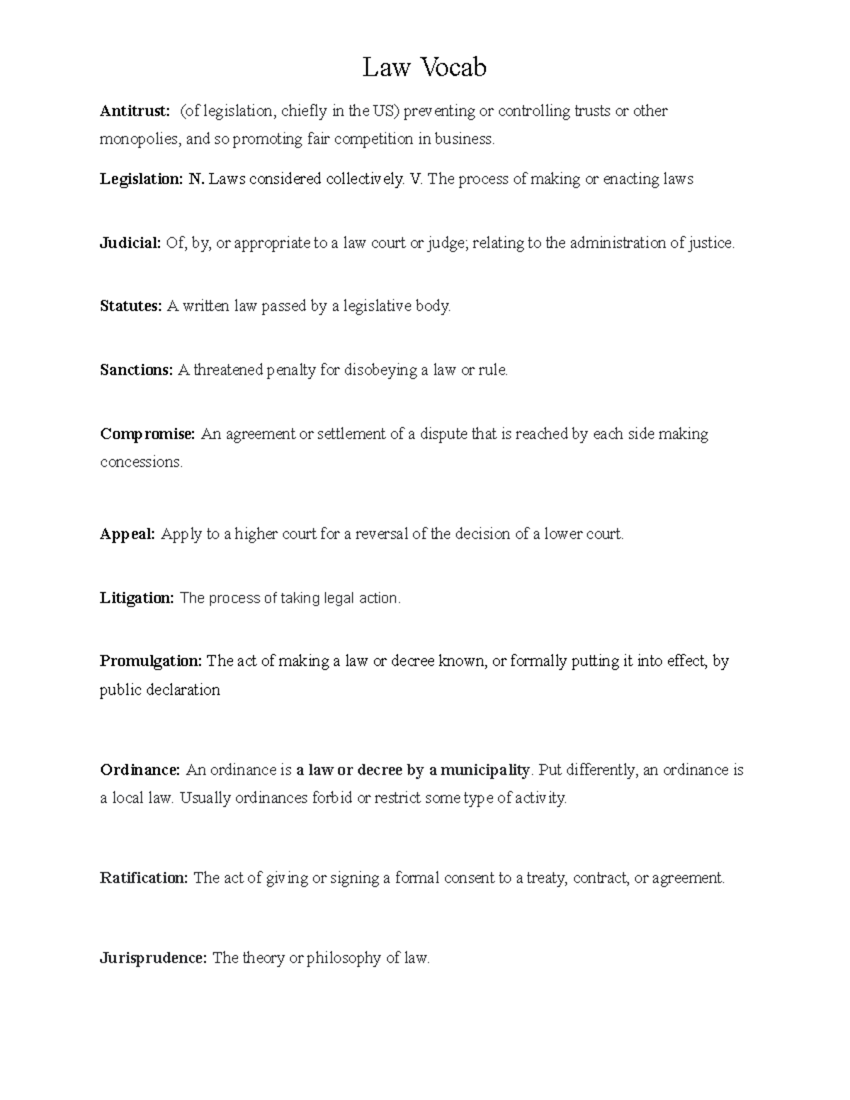 Law Vocab - Law Vocab Antitrust: (of legislation, chiefly in the US ...