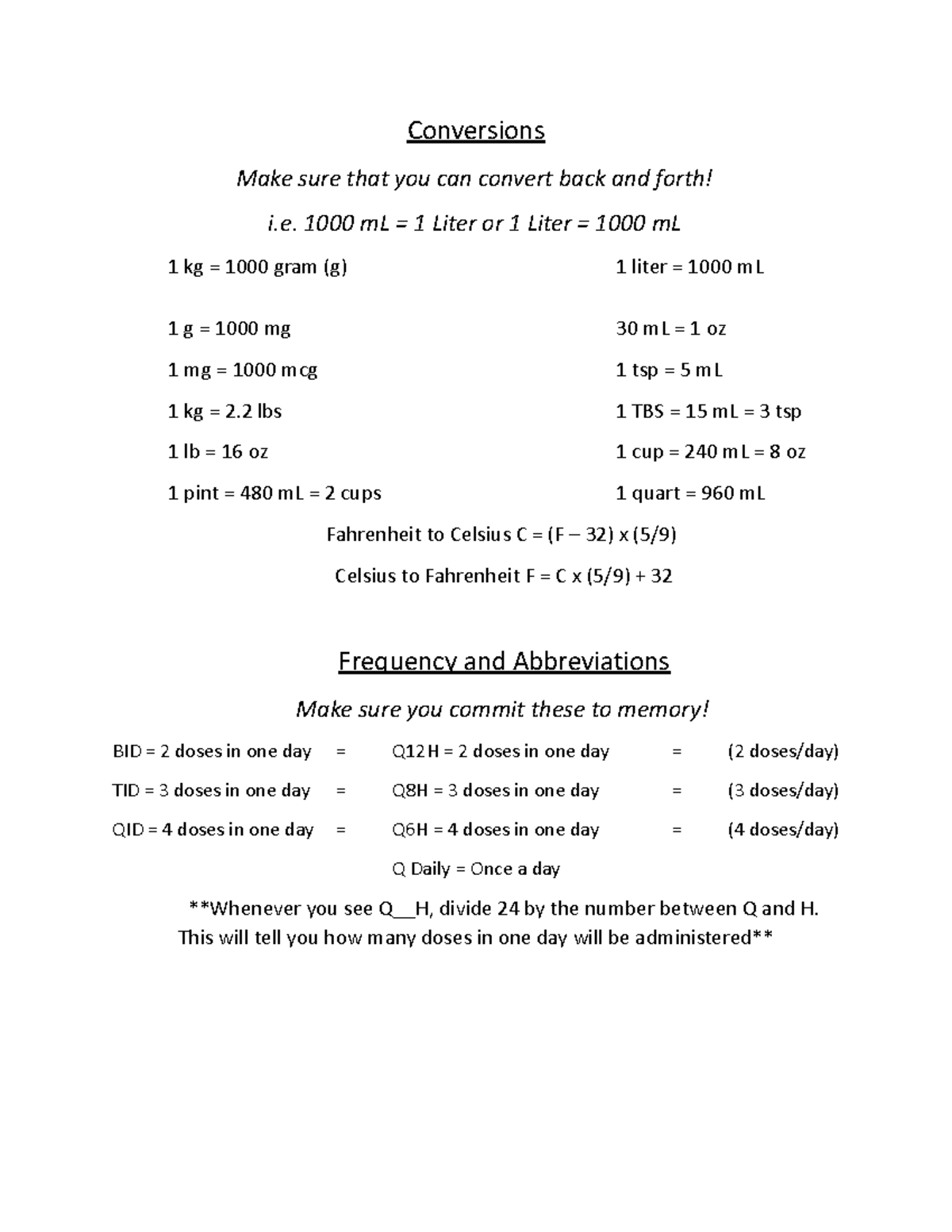 Conversions and Frequency Handout - Conversions Make sure that you can ...