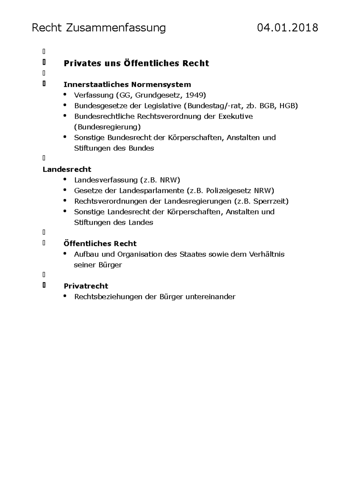 Recht Zusammenfassung - 01 Privates uns Recht Innerstaatliches ...