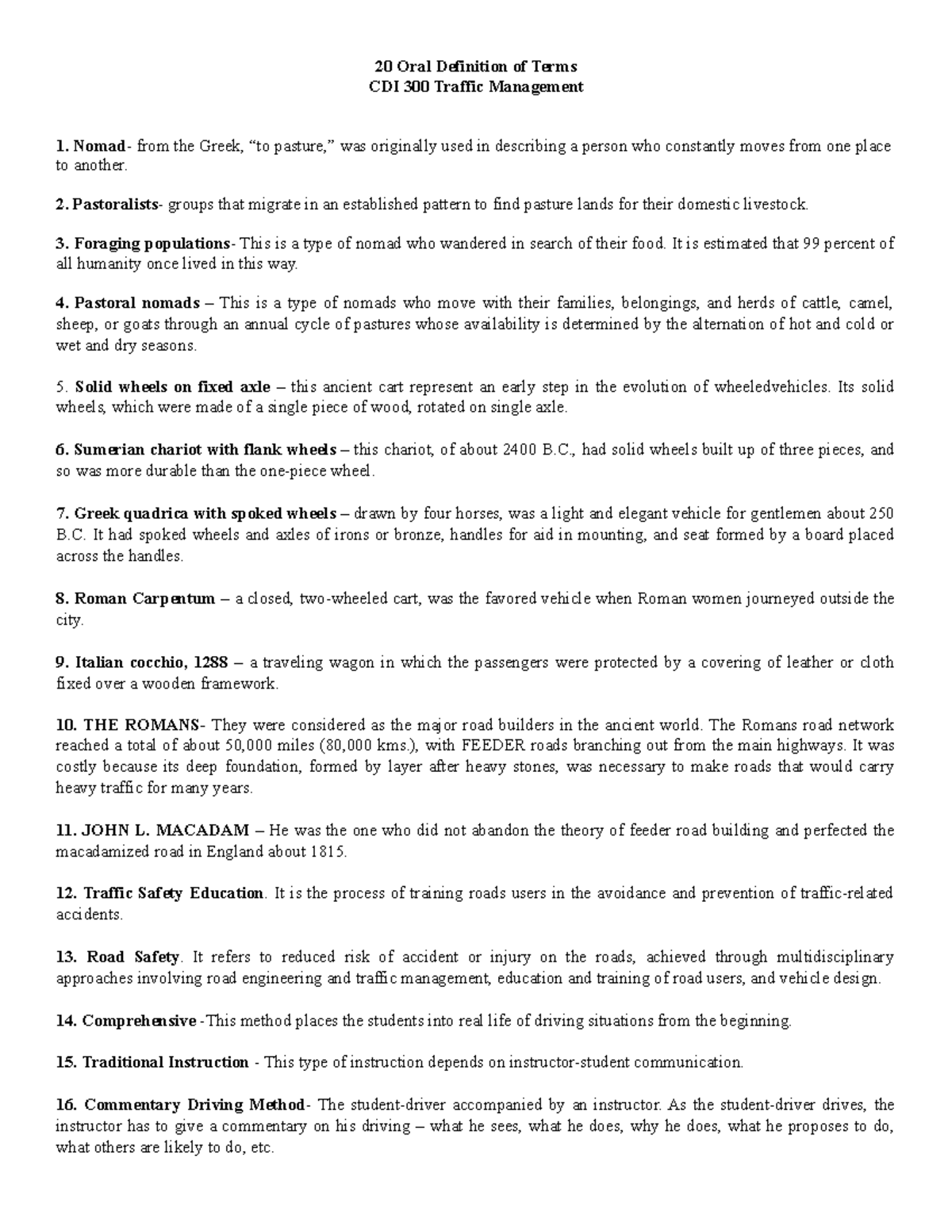 20 Definition Of Terms 20 Oral Definition Of Terms CDI 300 Traffic