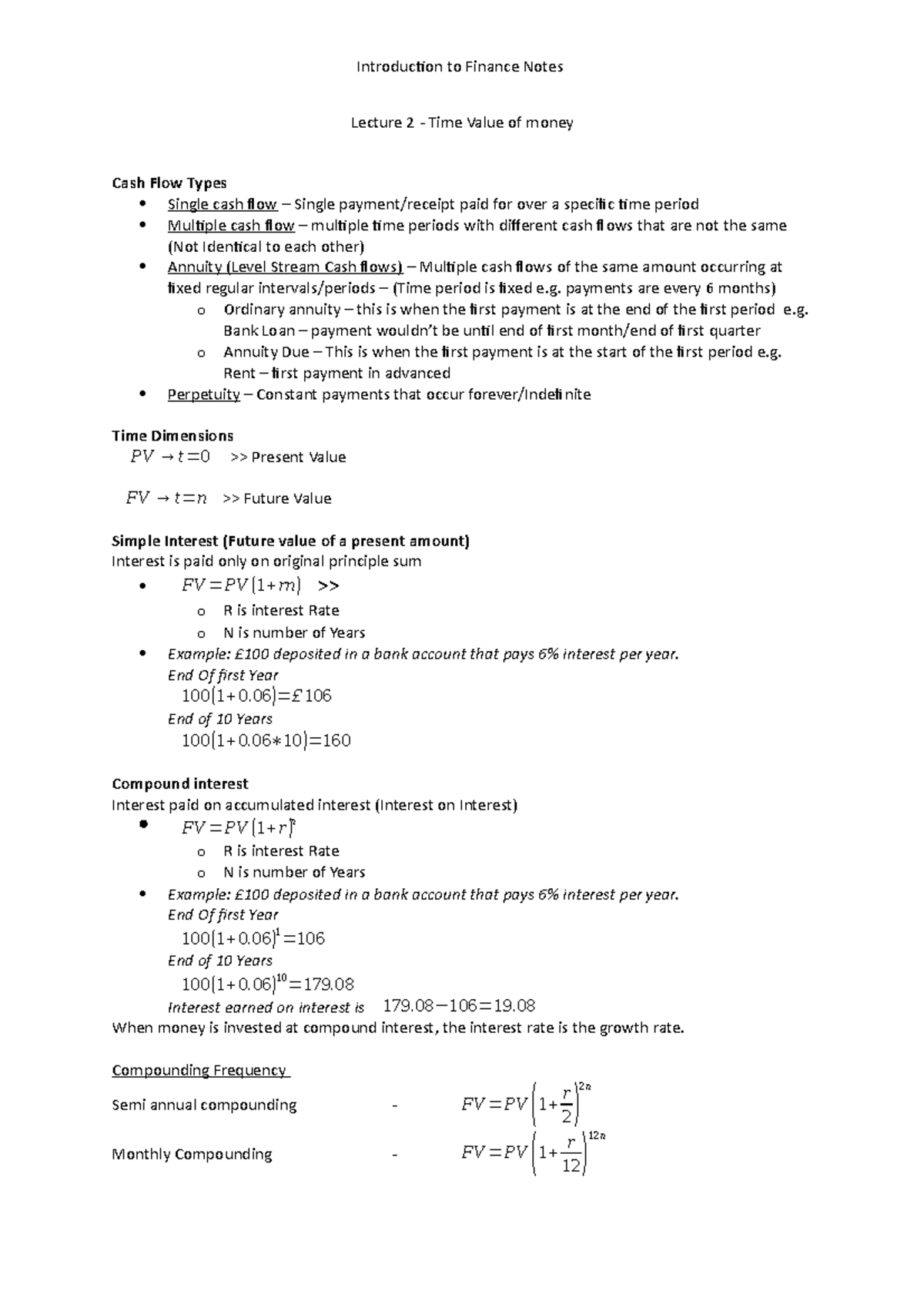 Introduction to Finance - Lecture notes 2-5 - Introduction to Finance ...