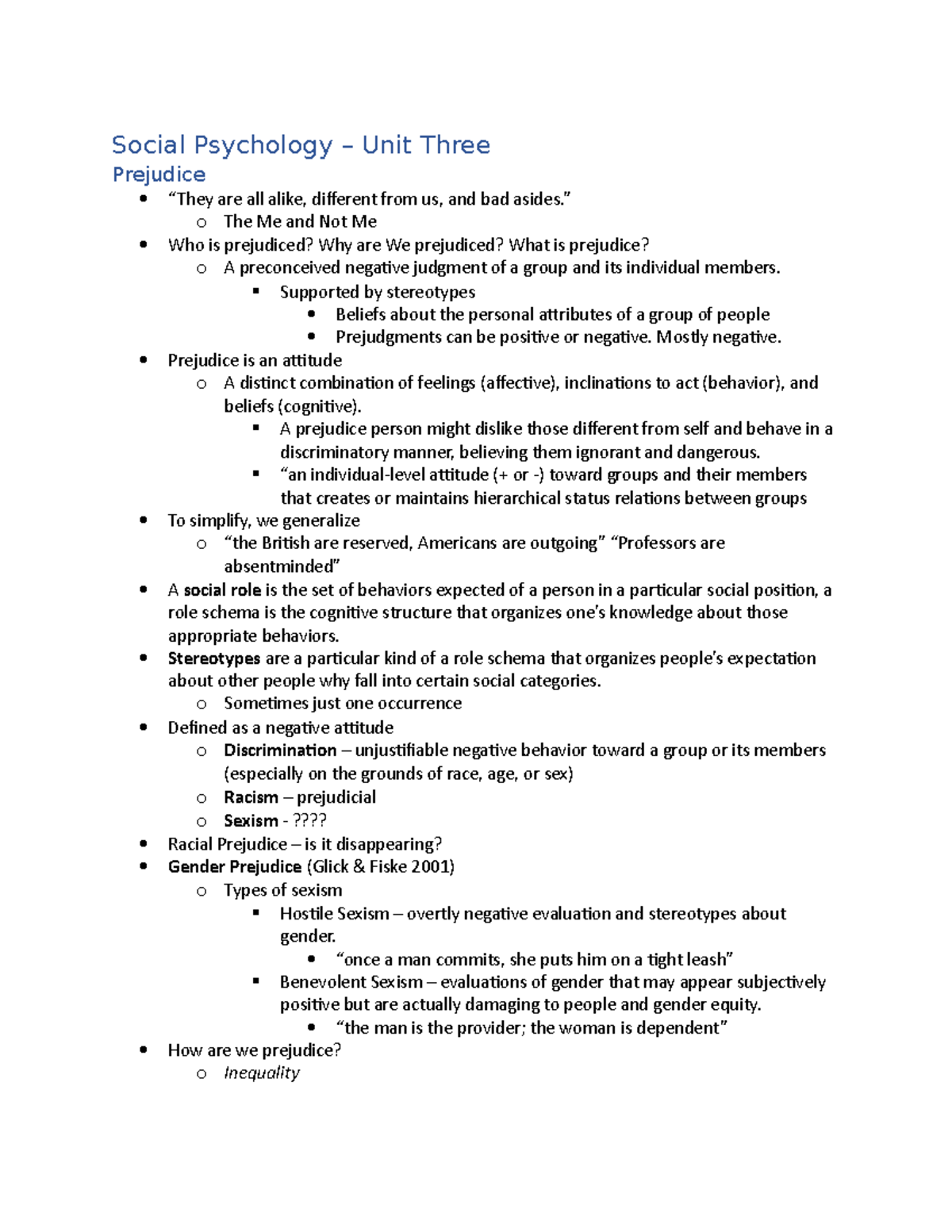 Social Psychology - Unit Three - Social Psychology – Unit Three ...