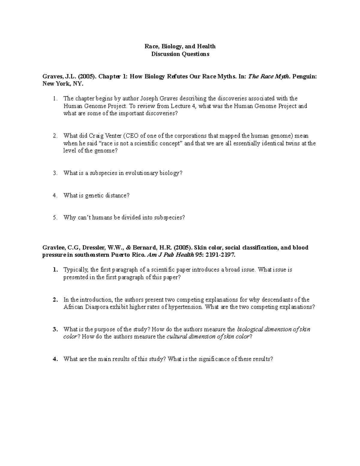 Discussion Questions - Race and Biology Health Updated[ 57] - Race ...