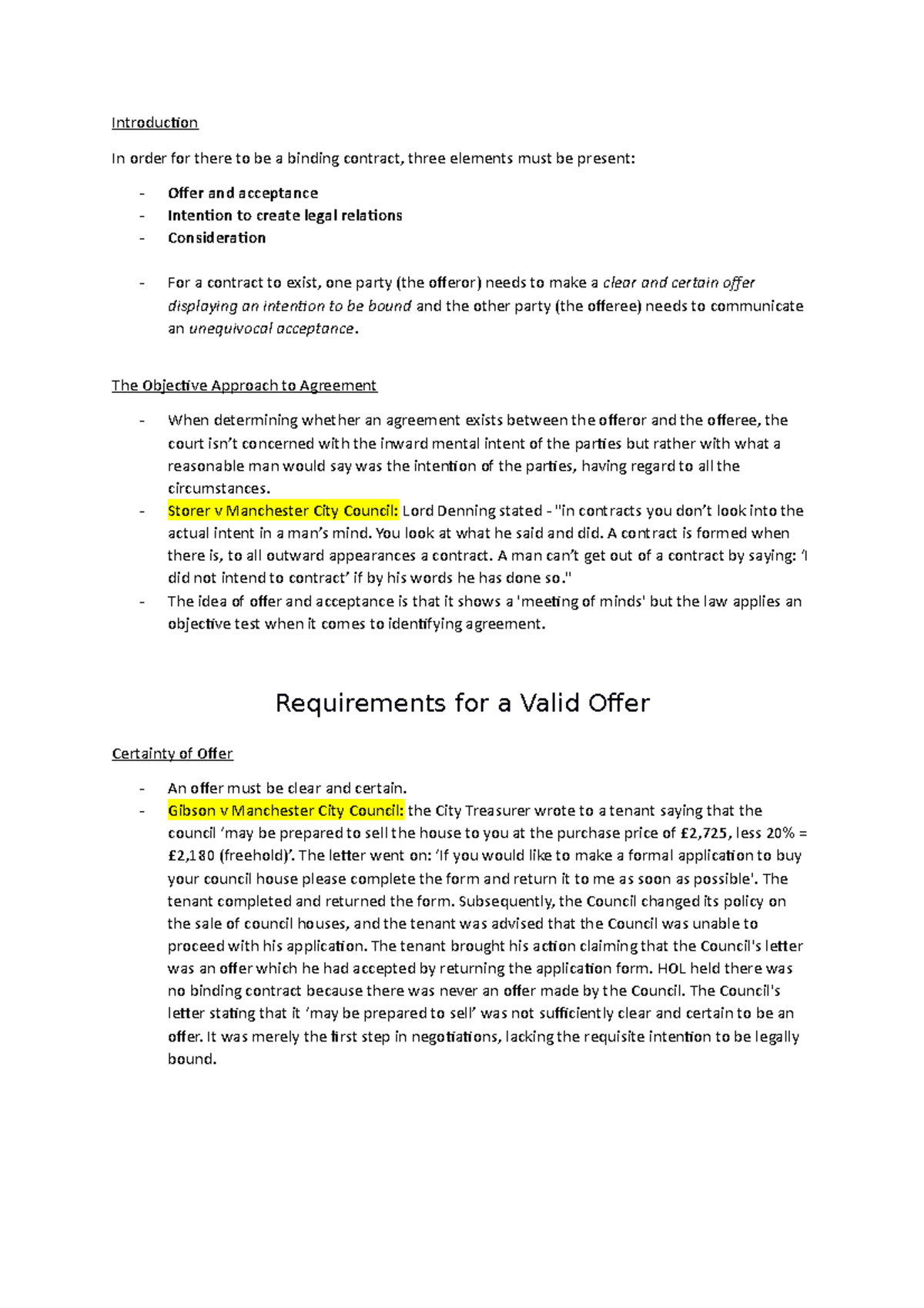 Offer and Acceptance - Contract Law PGDL - Introduction In order for ...