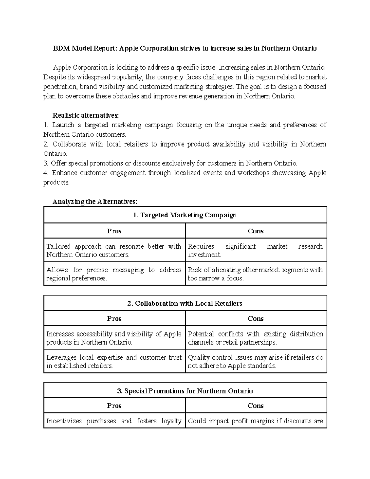 BOH4M Assignment 7 BDM Model Report - Veronika Castro - BDM Model ...