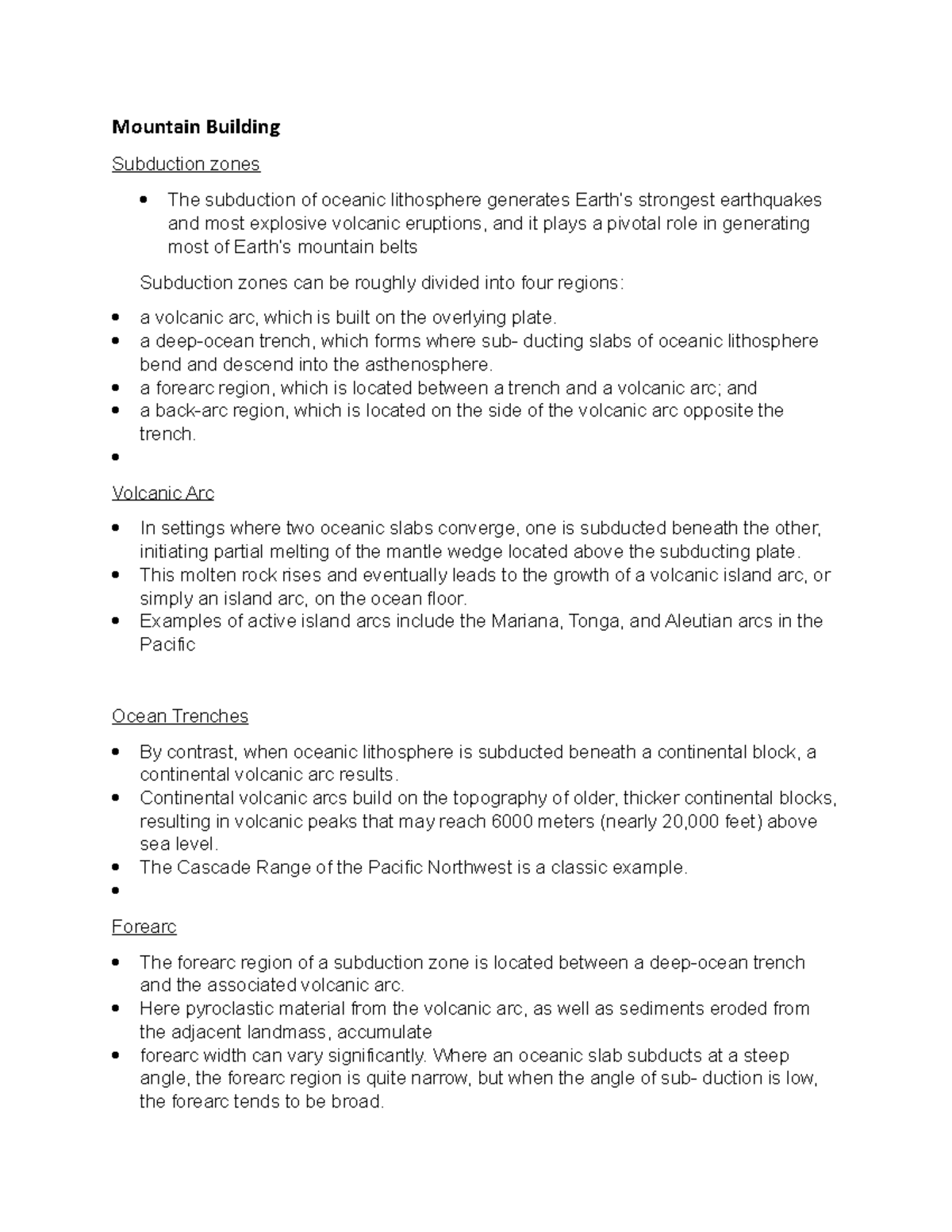 Mountain Building - notes - Mountain Building Subduction zones The ...