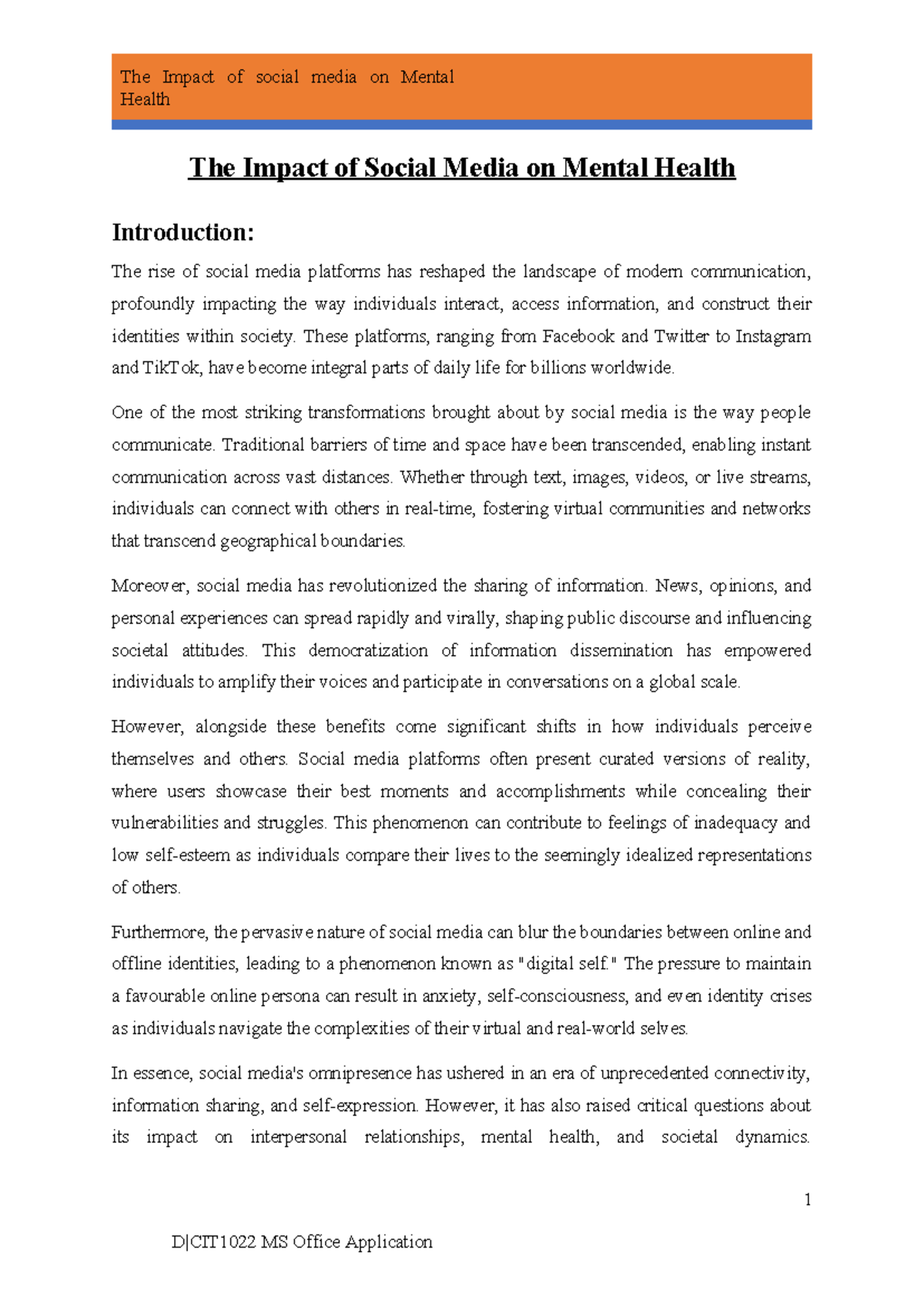 MS Word - pass - The Impact of social media on Mental Health The Impact ...