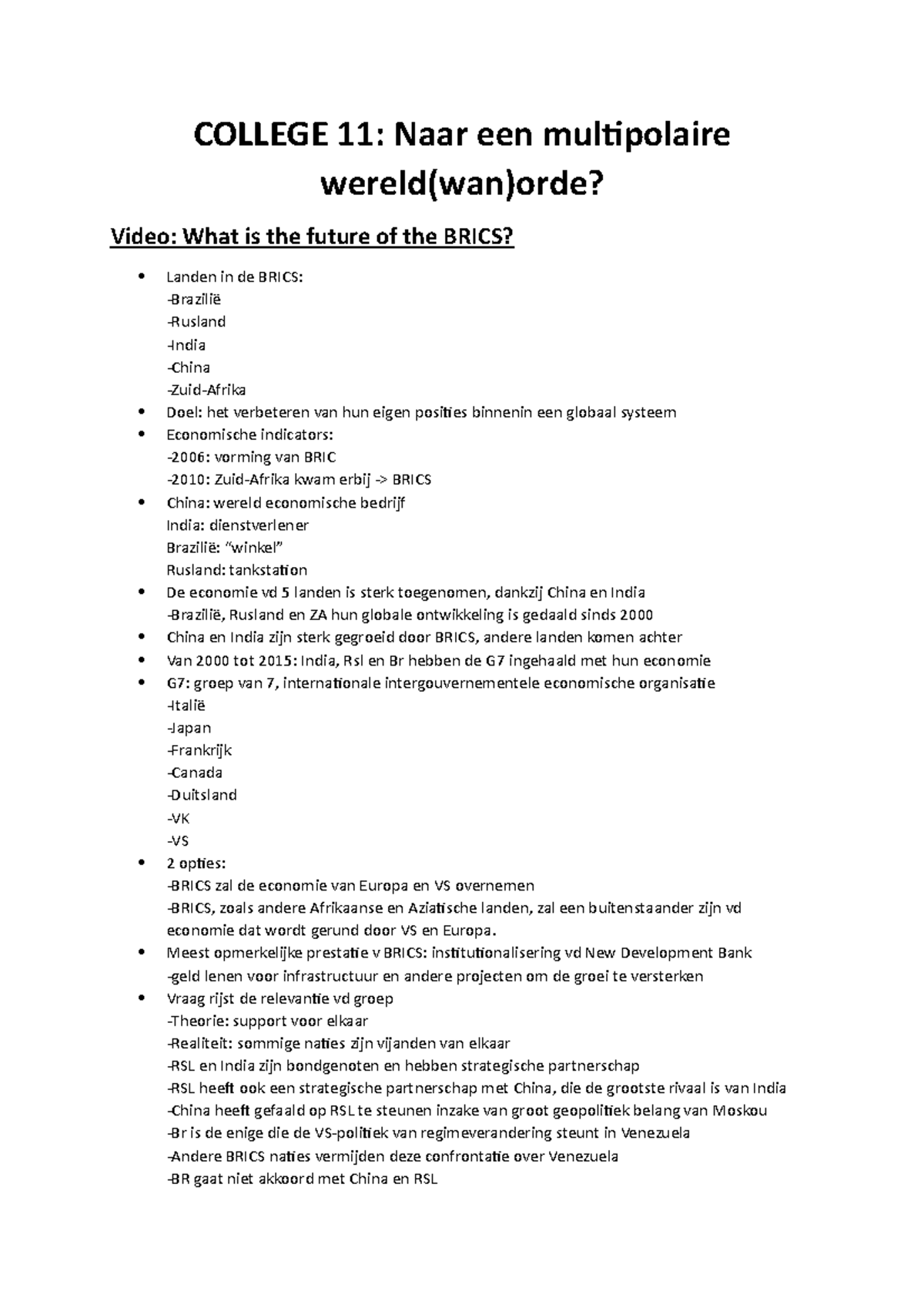 College-11 Internationale politiek sinds 1945 - COLLEGE 11: Naar een ...