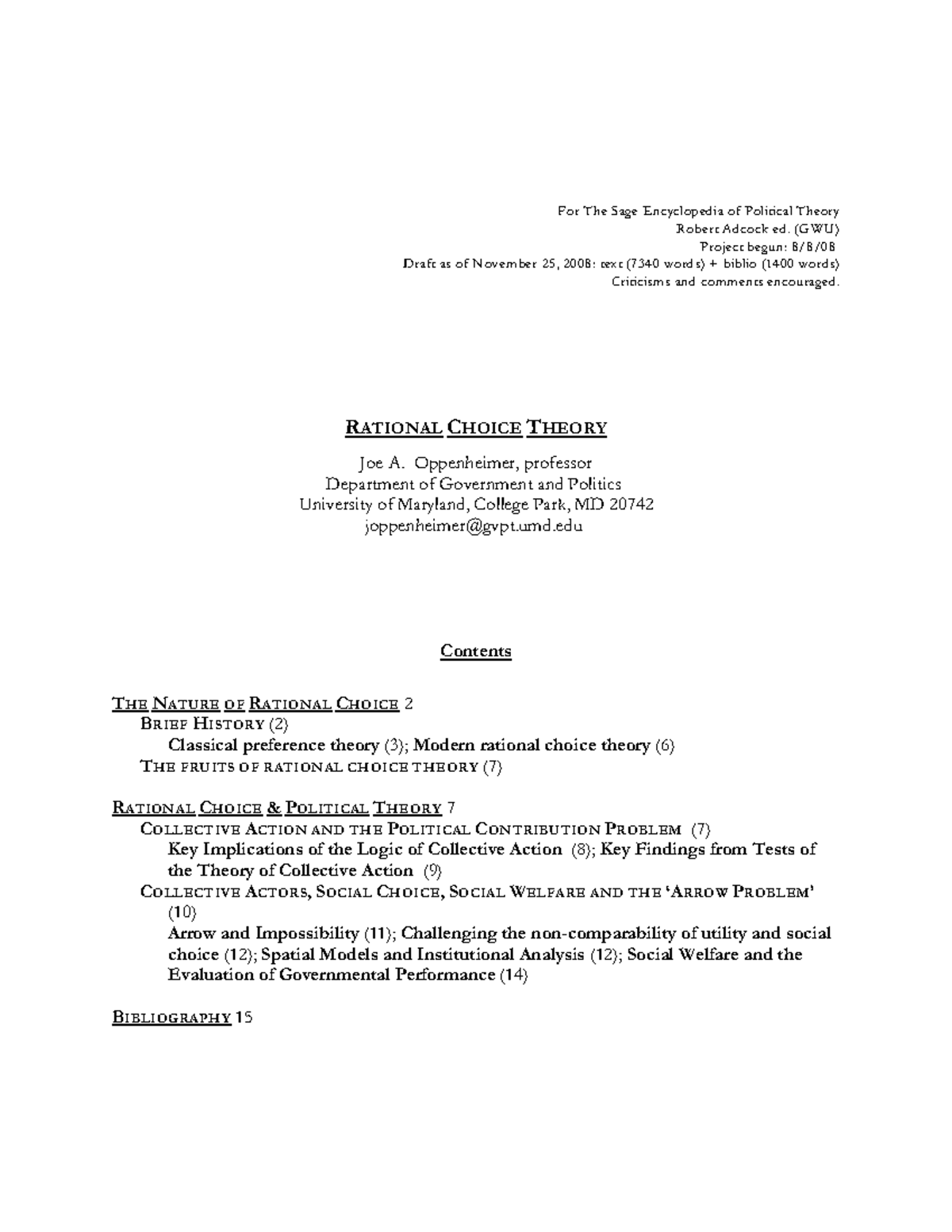 Rct - Rational Choice Theory - For The Sage Encyclopedia of Political ...