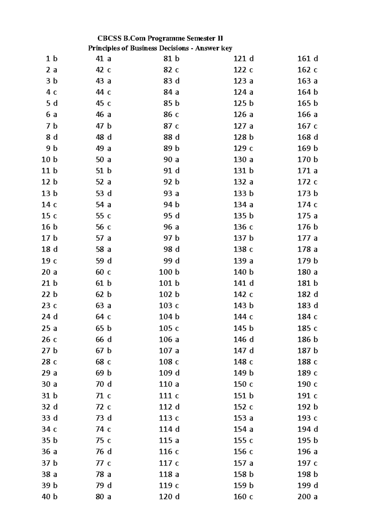 Answer-key-PBD - Answer key - 1 b 41 a 81 b 121 d 161 d 2 a 42 c 82 c ...