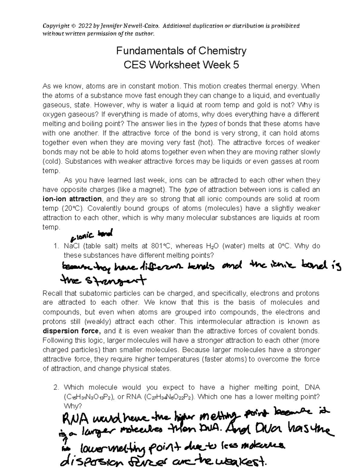 CES Worksheet week 5 - CES - without written permission of the author ...