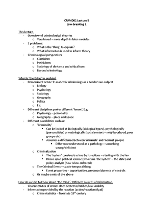 CRM4001 Lecture 4 Notes - CRM4001 Lecture 4 Notes Law-breaking 1 ...