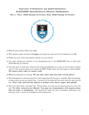 MAM1008S - UCT - Intro to discrete math - Studocu