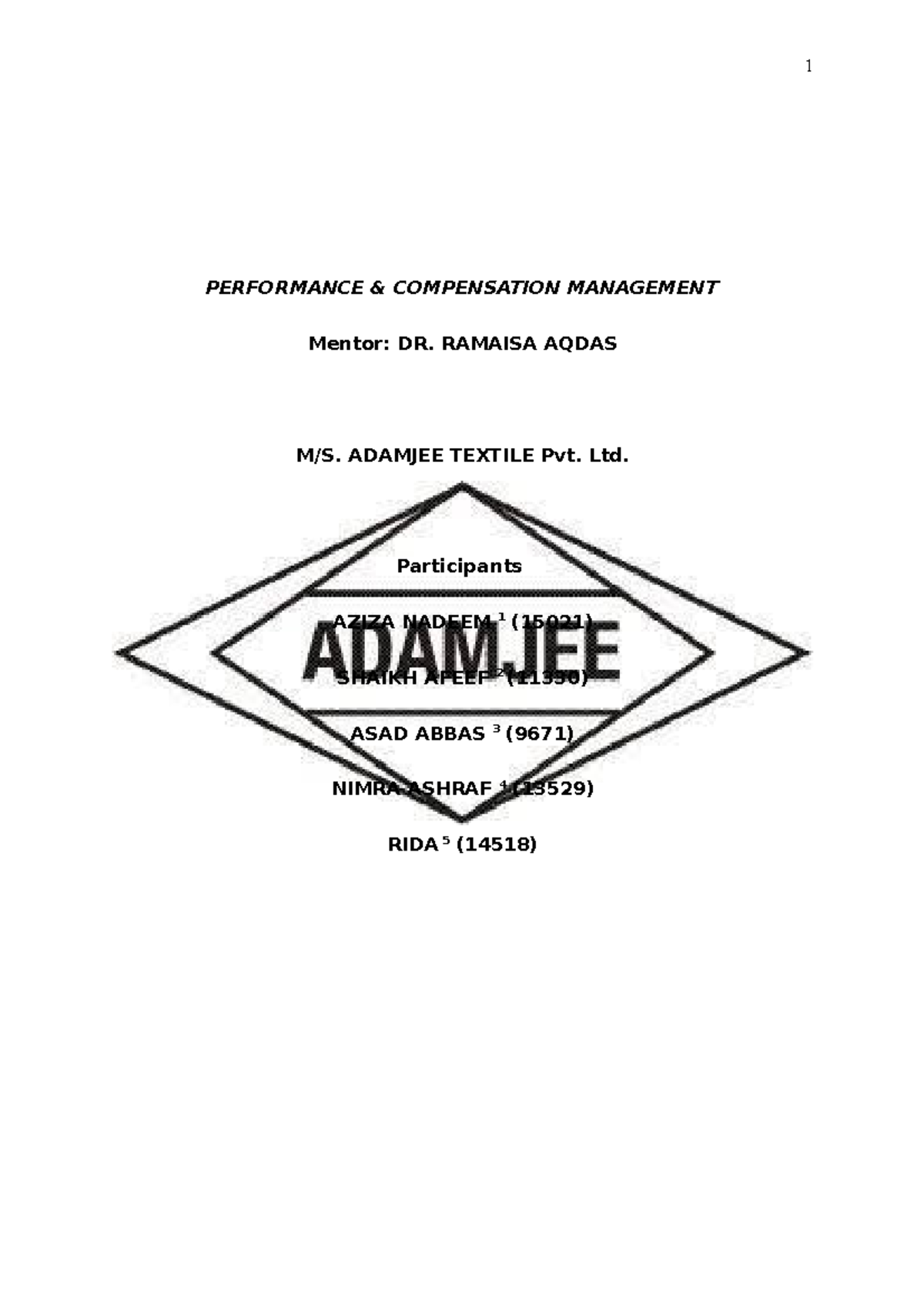PCM Final Report , Adamjee Textile Mill Pvt. Ltd. 2022 - PERFORMANCE ...