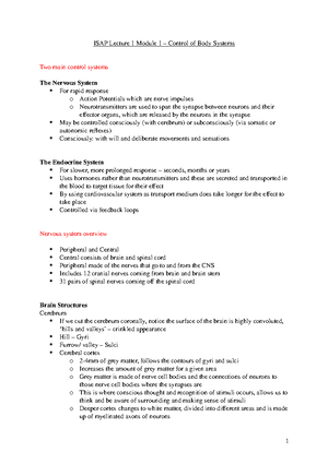 HUMB1001 Paid for notes. - MODULE ONE Control Systems - Nervous System ...