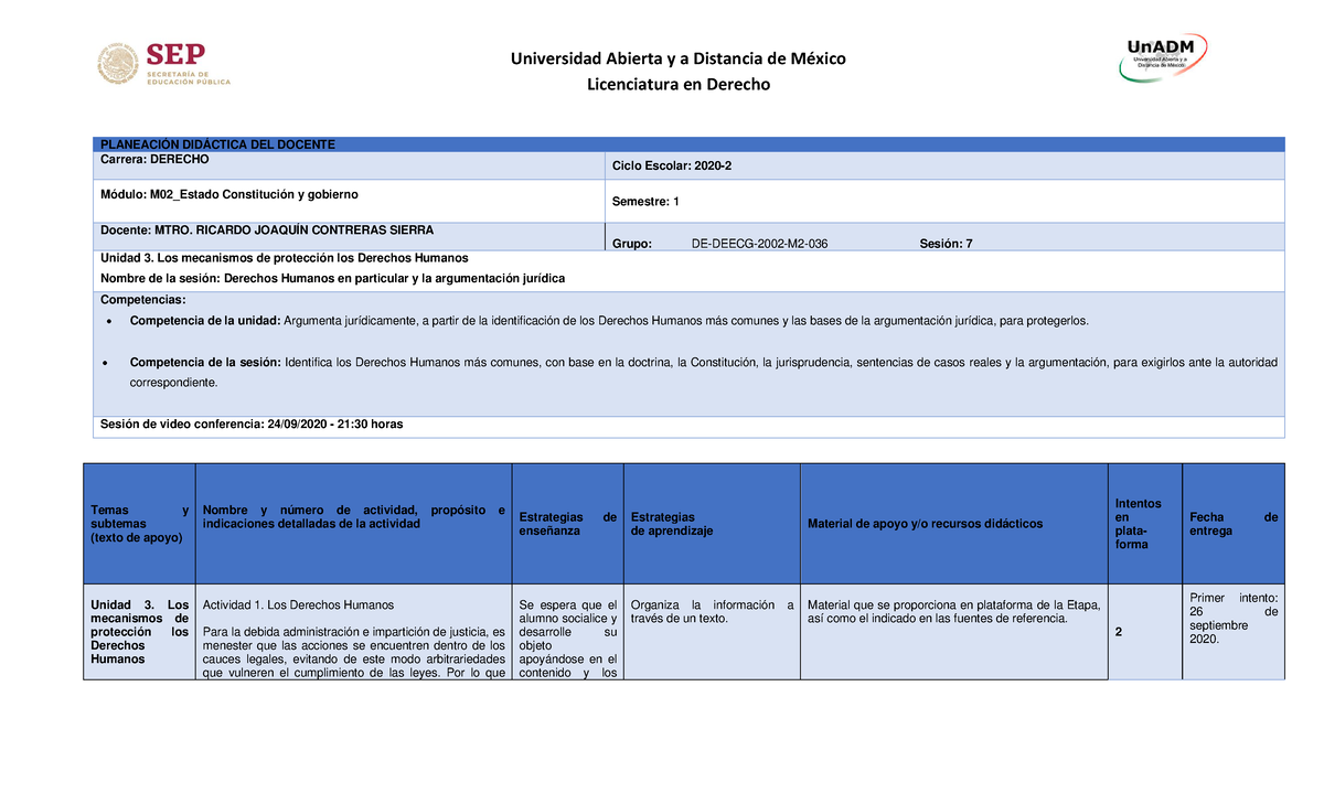 S7 Planeacion didactica Formato - Warning: TT: undefined function: 32 Licenciatura en Derecho ...