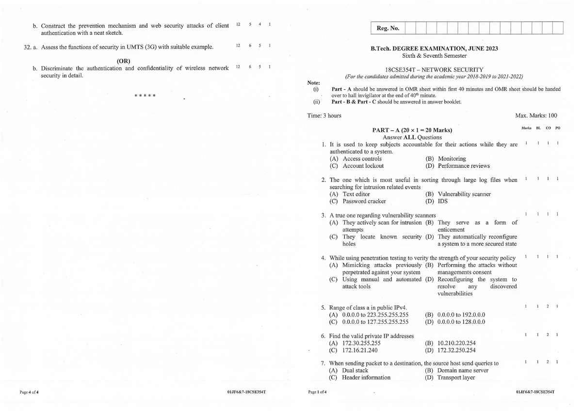 NS4 - Previous year question papers - Network Security - Studocu