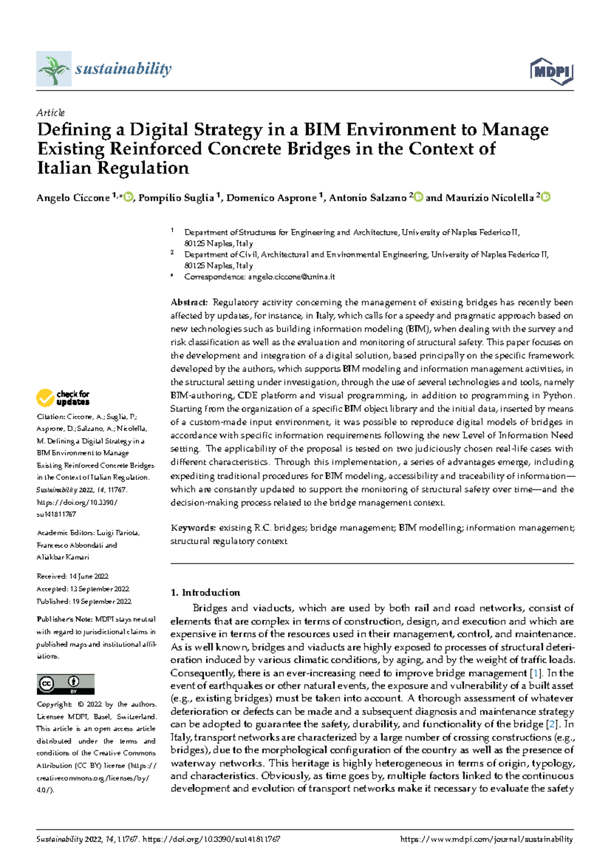Sustainability 14 11767 v2 - Citation: Ciccone, A.; Suglia, P.; Asprone ...