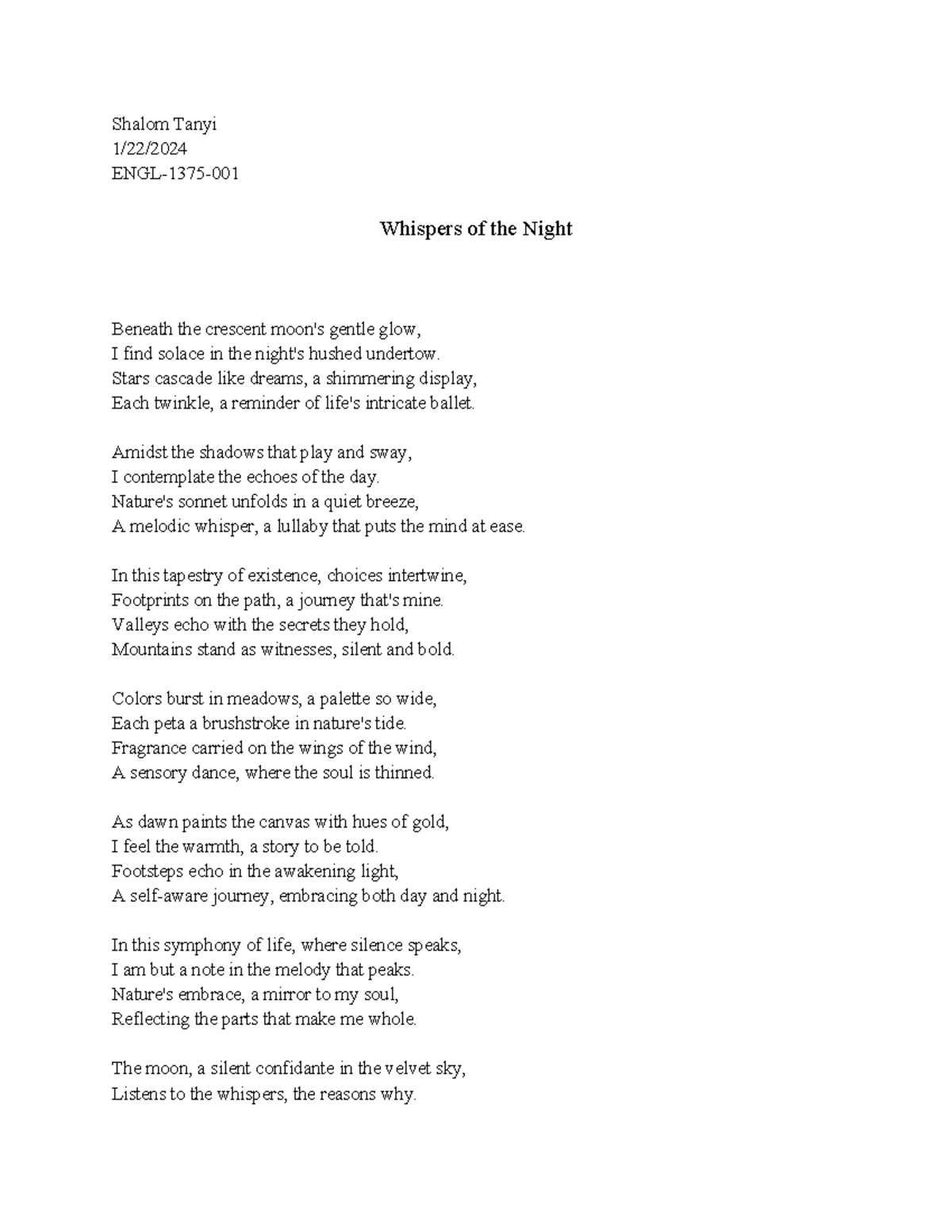 Whispers of the Night - a short-written poem defining the beauty and ...