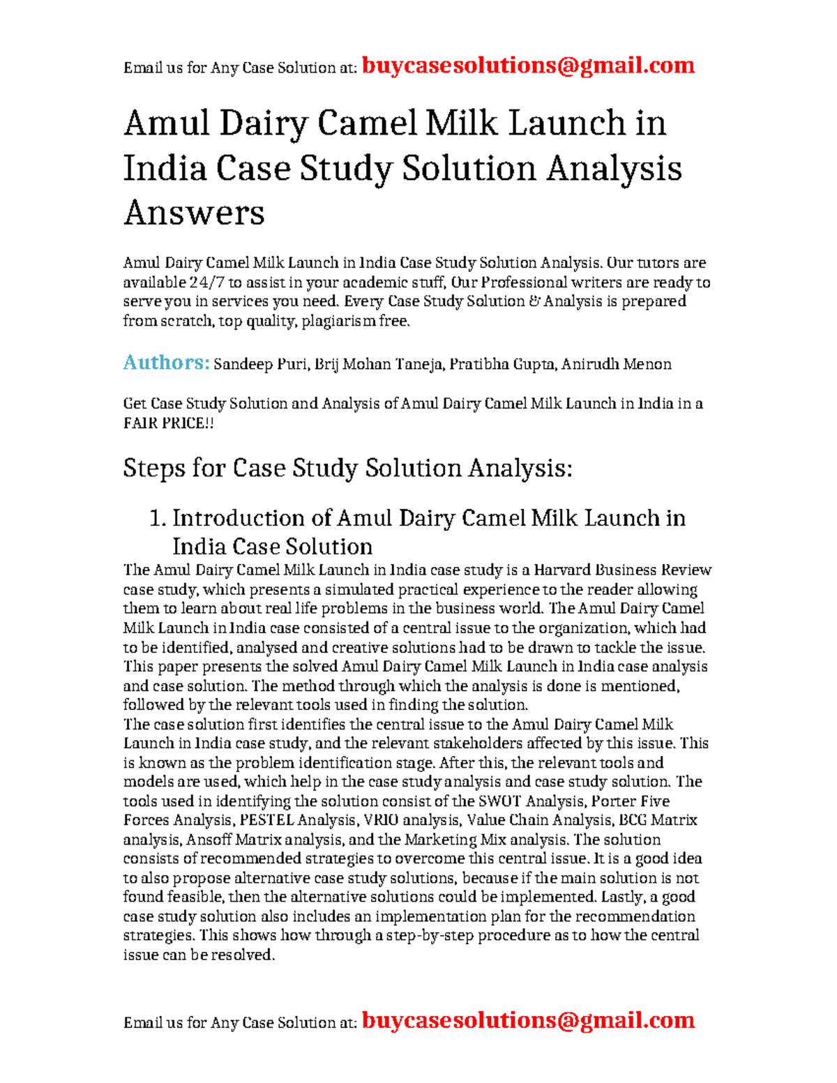 Case Solution Amul Dairy Camel Milk Launch in India - Amul Dairy Camel ...