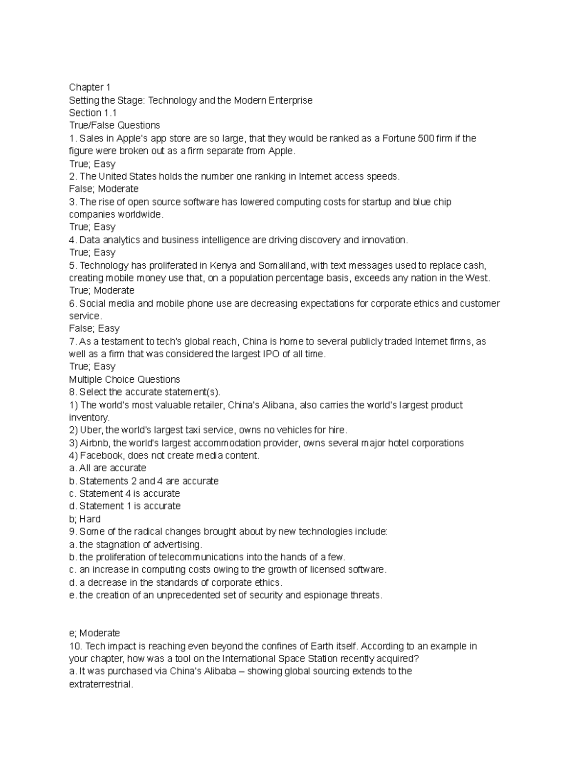 MIS 1 ye - Summary Business Management Math II - Chapter 1 Setting the ...