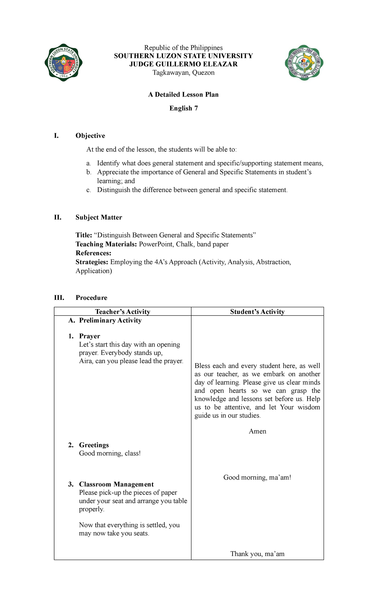 Lesson-Plan Nono - lesson plan - Republic of the Philippines SOUTHERN ...