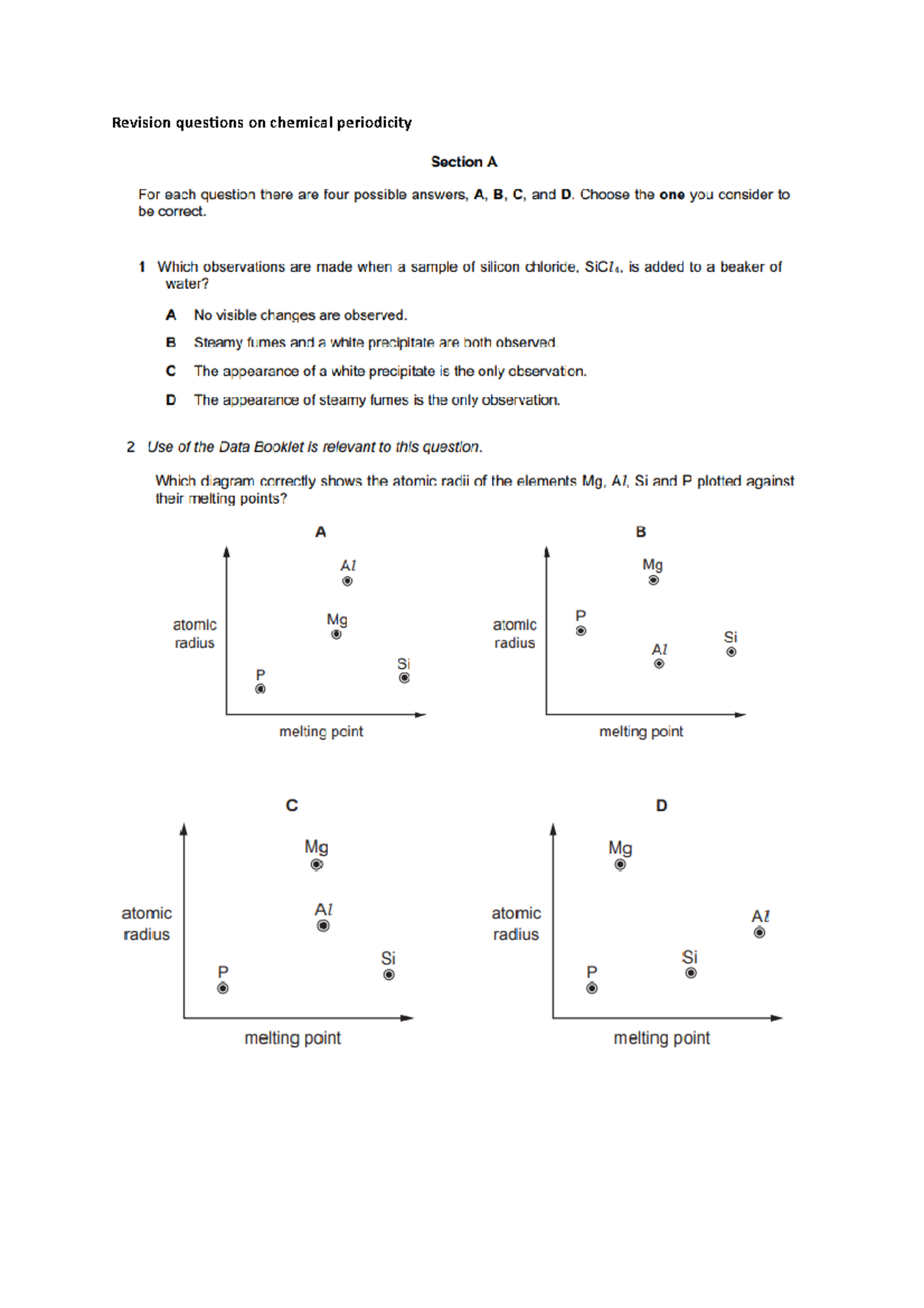 Revisition questions on chemical periodicity - Chemistry - Studocu