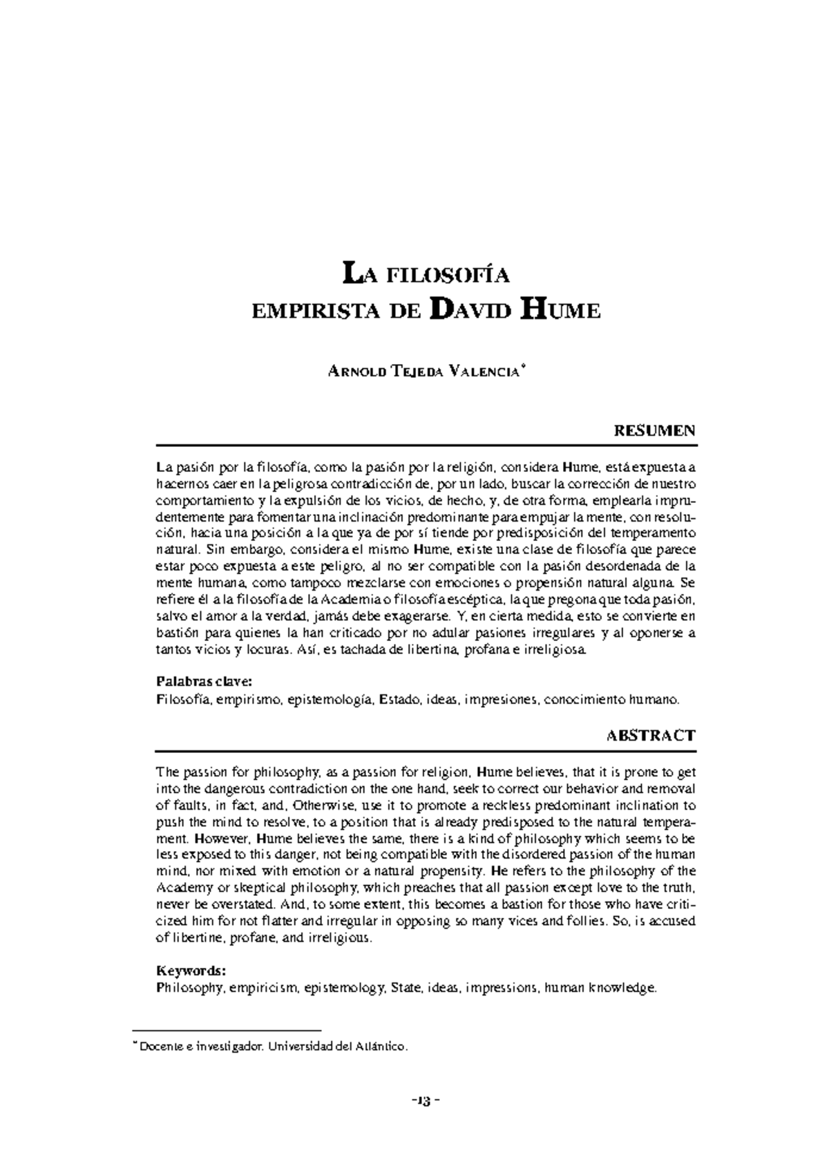 LA Filosofía Empirista DE David Hume- El empirismo - ARNOLD TEJEDA ...