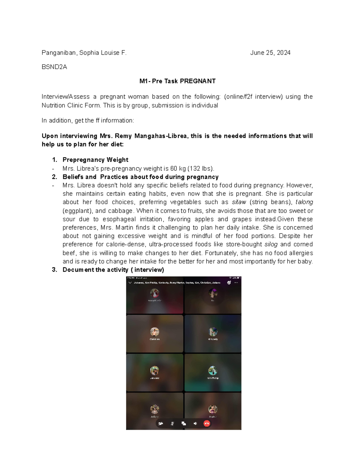 M1 Pre Task - Pregnant - Panganiban, Sophia Louise F. June 25, 2024 BSND2A M1- Pre Task PREGNANT ...