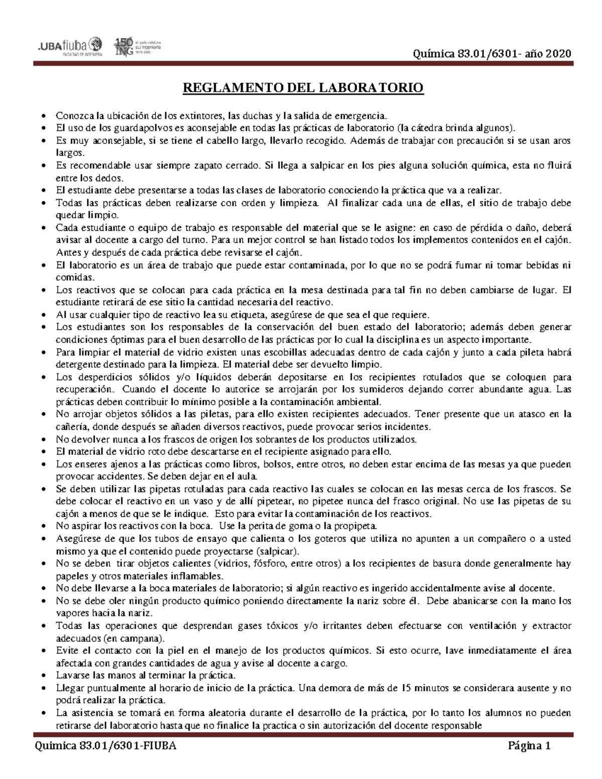 Reglamento, seguridad y material de laboratorio-TP0-1C2020 - REGLAMENTO DEL LABORATORIO Conozca ...