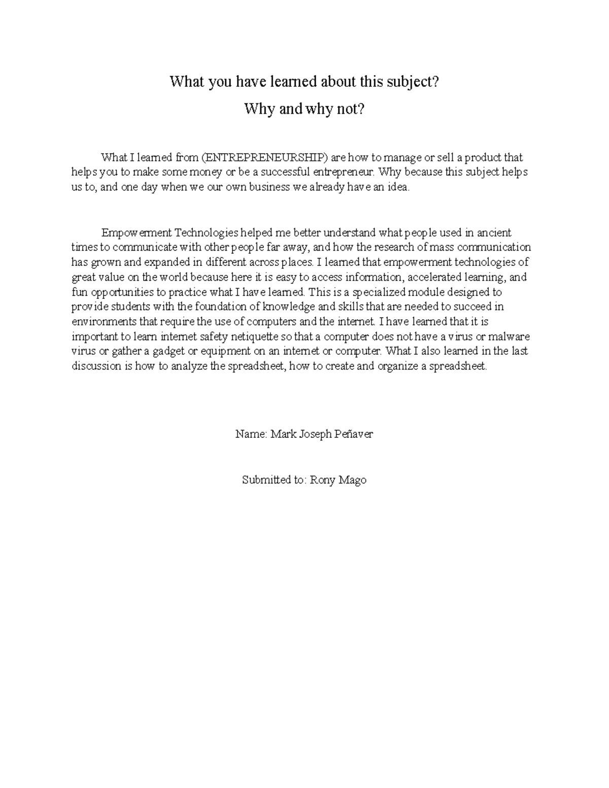 WHAT - Nothing Special - What you have learned about this subject? Why ...