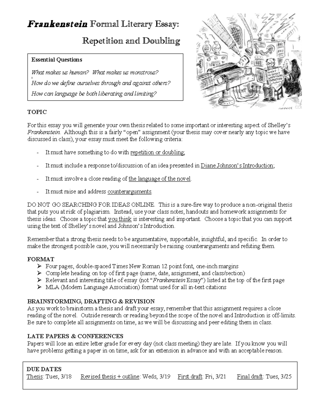 Formal Literary Essay Sample - Frankenstein Formal Literary Essay ...