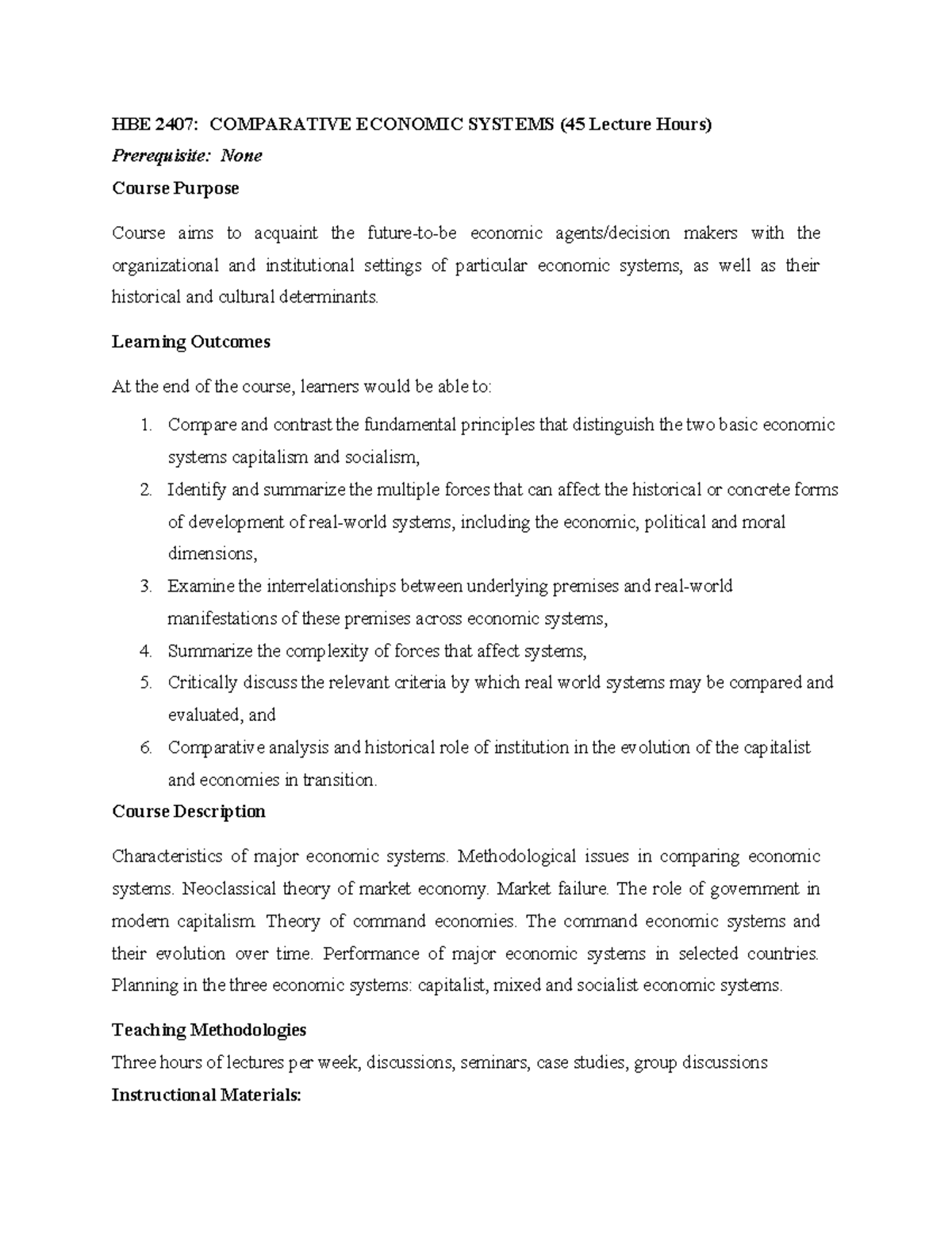 HBE 2407 Comparative Economic Systems Notes - HBE 2407: COMPARATIVE ...