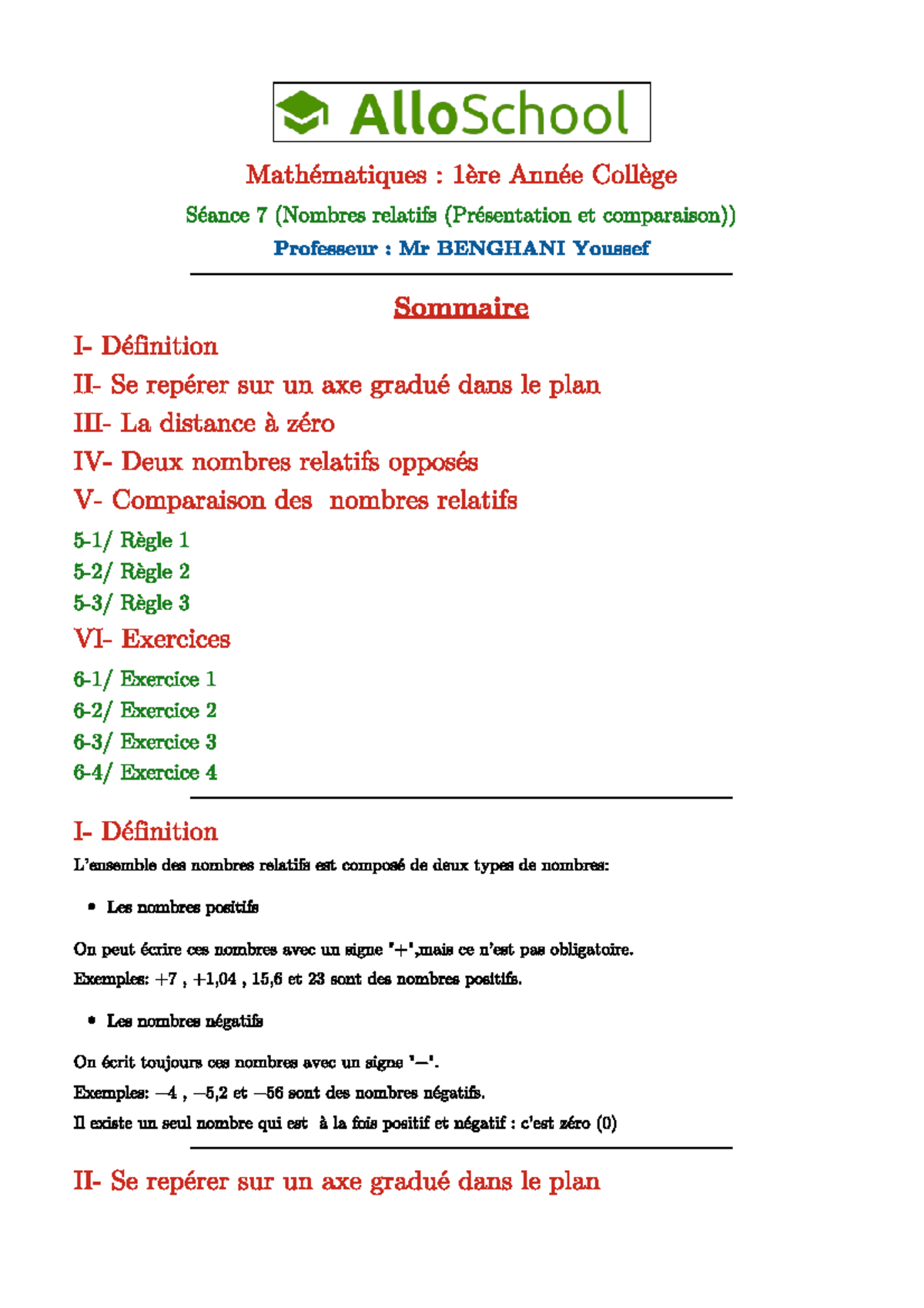 Seance 7 nombres relatifs presentation et comparaison - Mathématiques3 ...