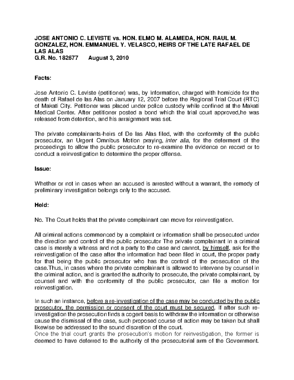 Leviste vs. HON. ELMO M. Alameda - JOSE ANTONIO C. LEVISTE vs. HON ...