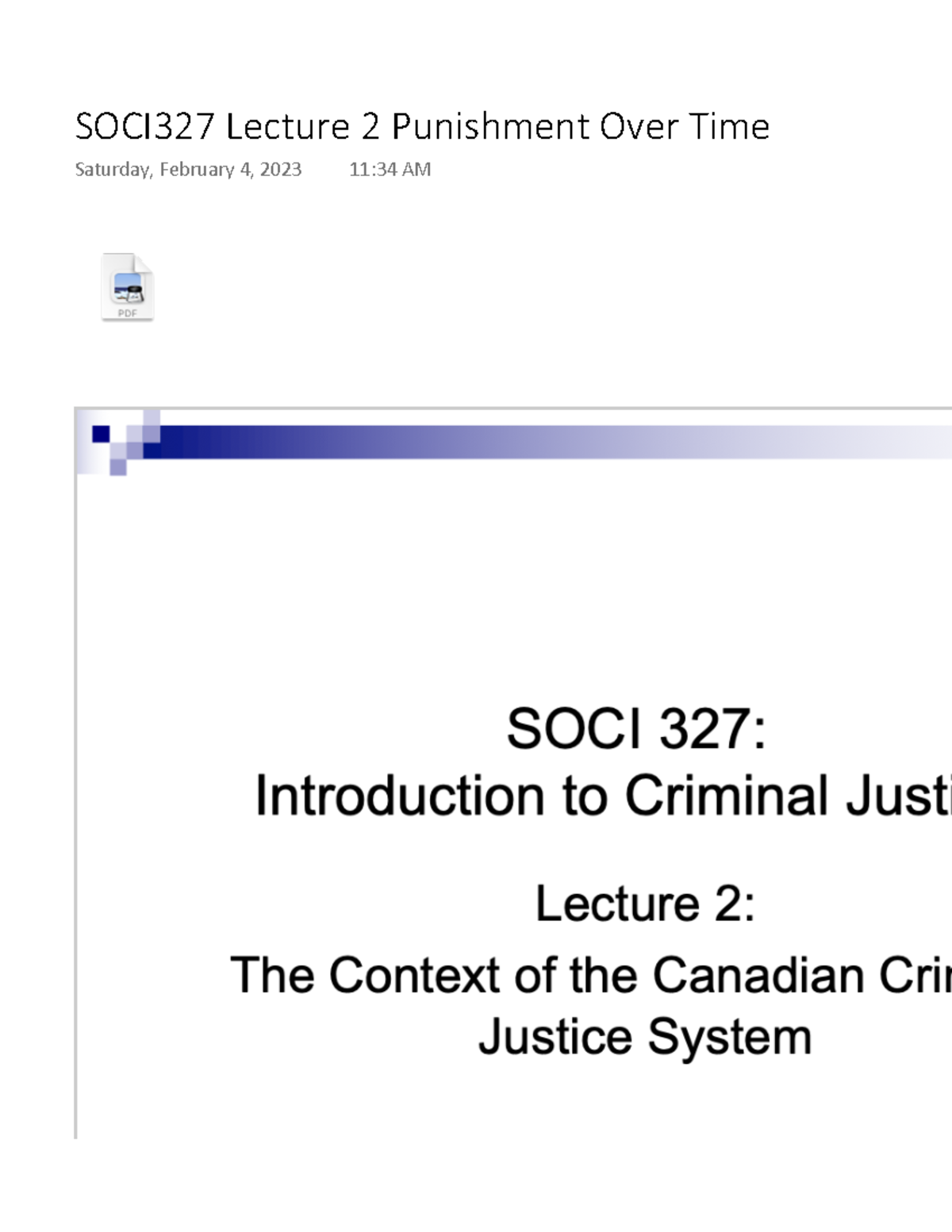 SOCI 327 Lecture 2 Punishment Over Time - SOCI Lecture 2... SOCI327 Lecture 2 Punishment Over ...