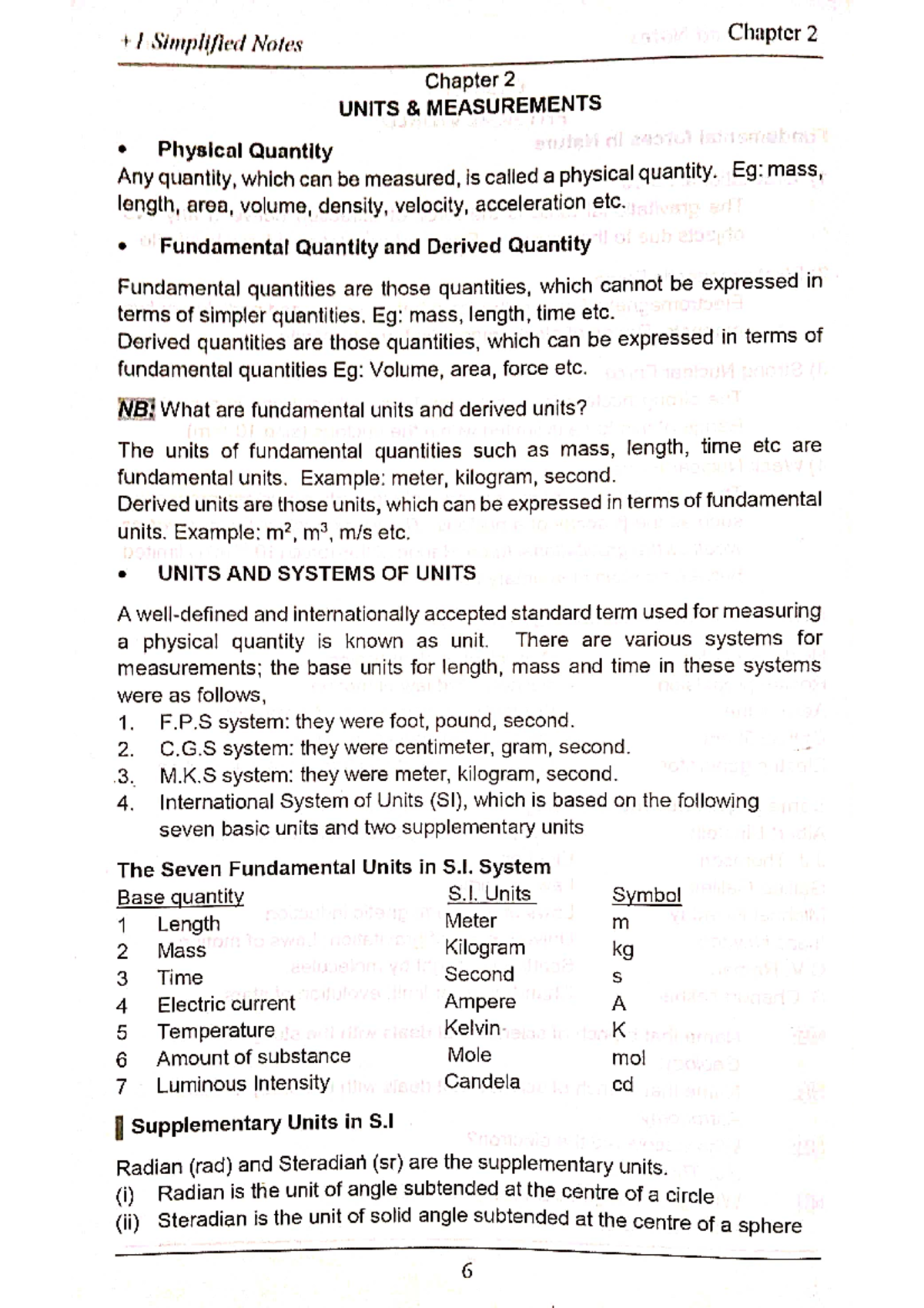 Units And Measurements 11 Th 2nd Chapter Simplified Notes Kerala