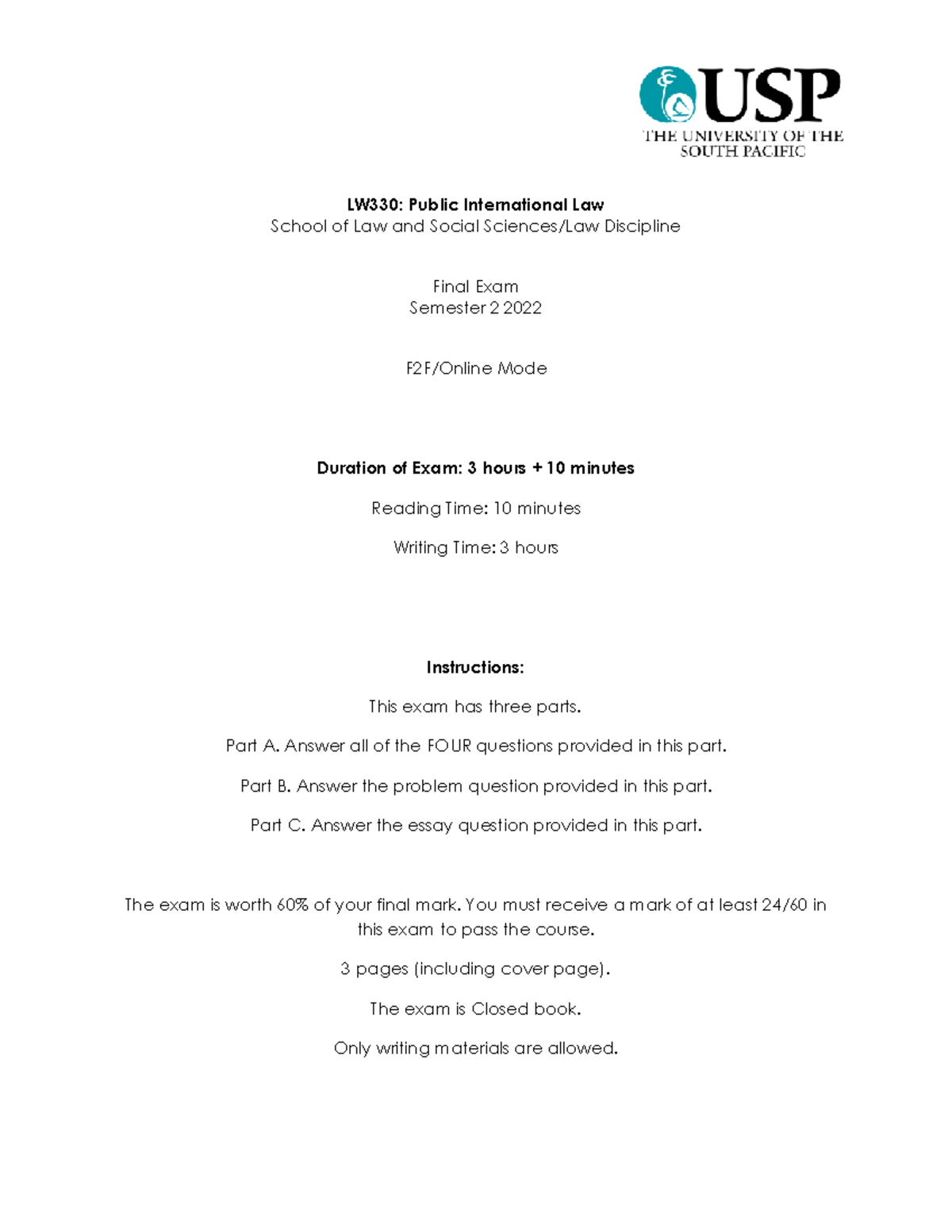 LW330 2022 - Tutorial - LW330: Public International Law School of Law ...