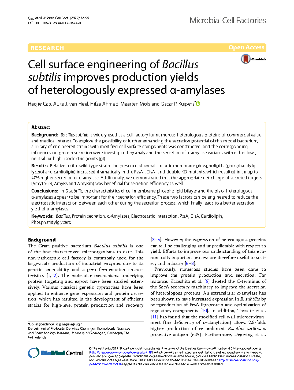 Cell surface engineering of Bacillus subtilis impr - Cao et al. Microb ...