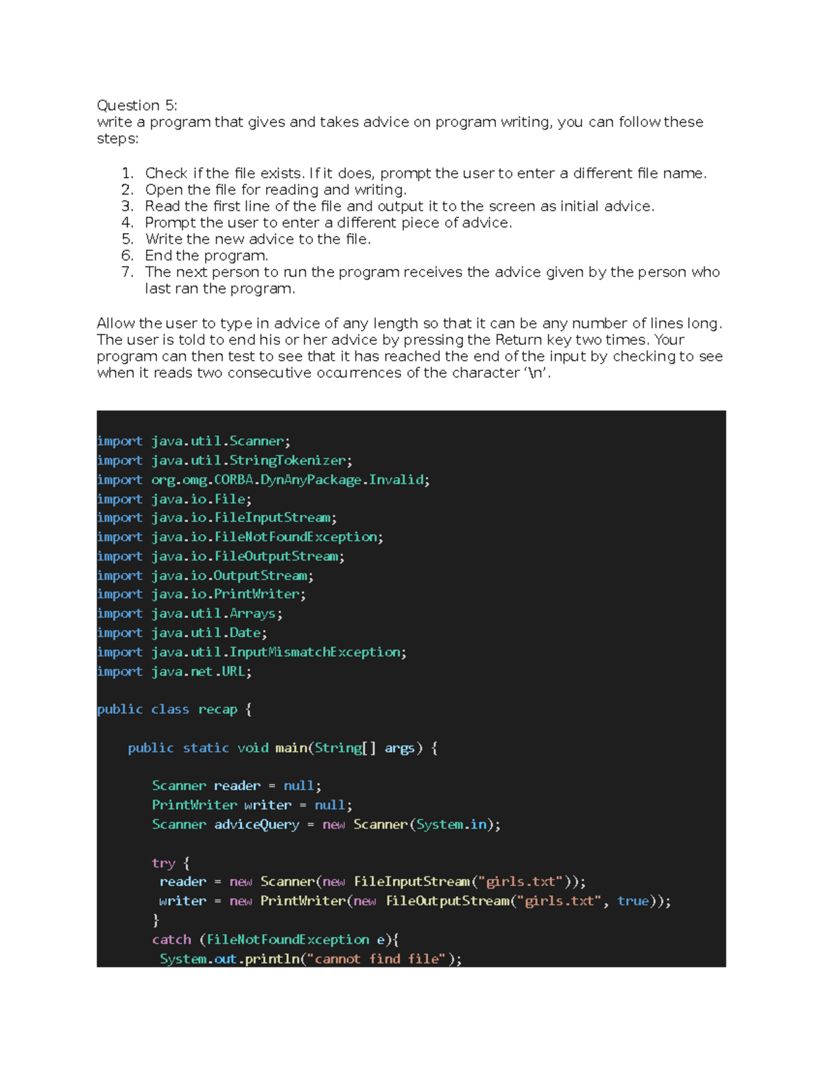 Chapter 10 weekly assignment recommended questions - Question 5: write a program that gives and ...