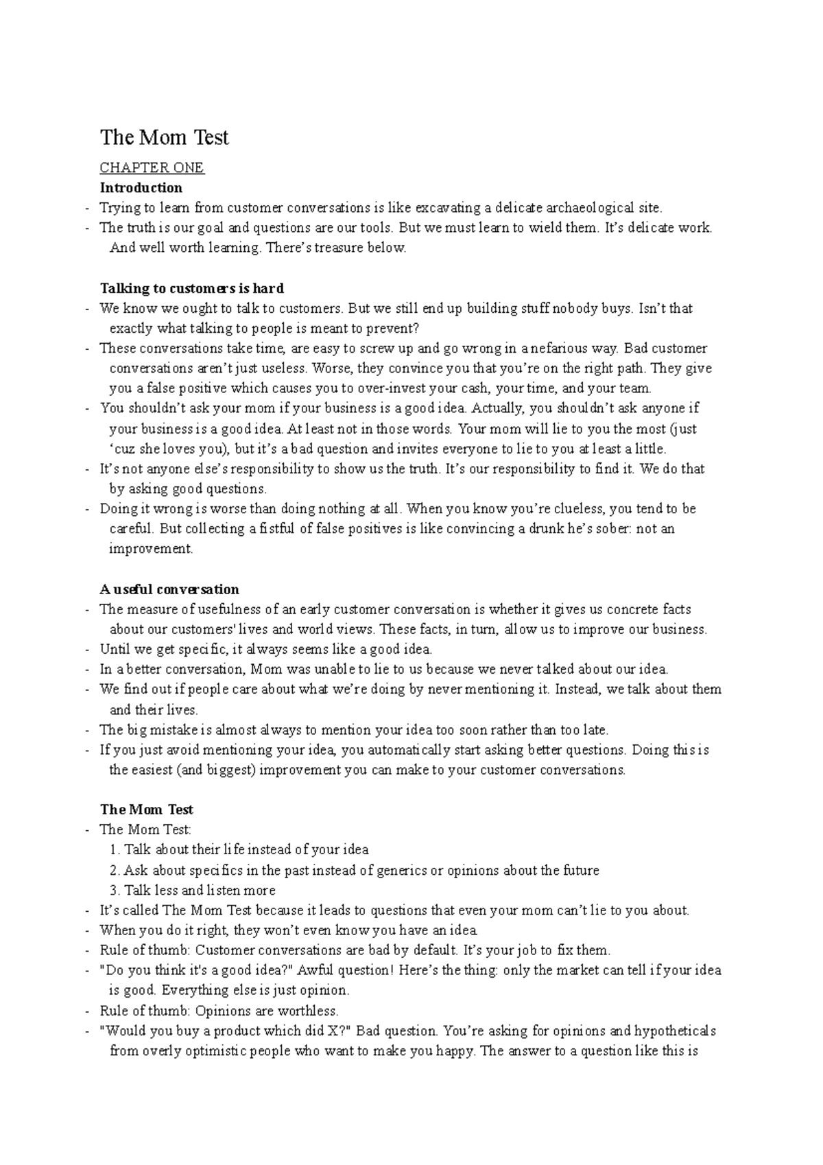 The Mom Test - Sammanfattning av The mom test - The Mom Test - The Mom ...