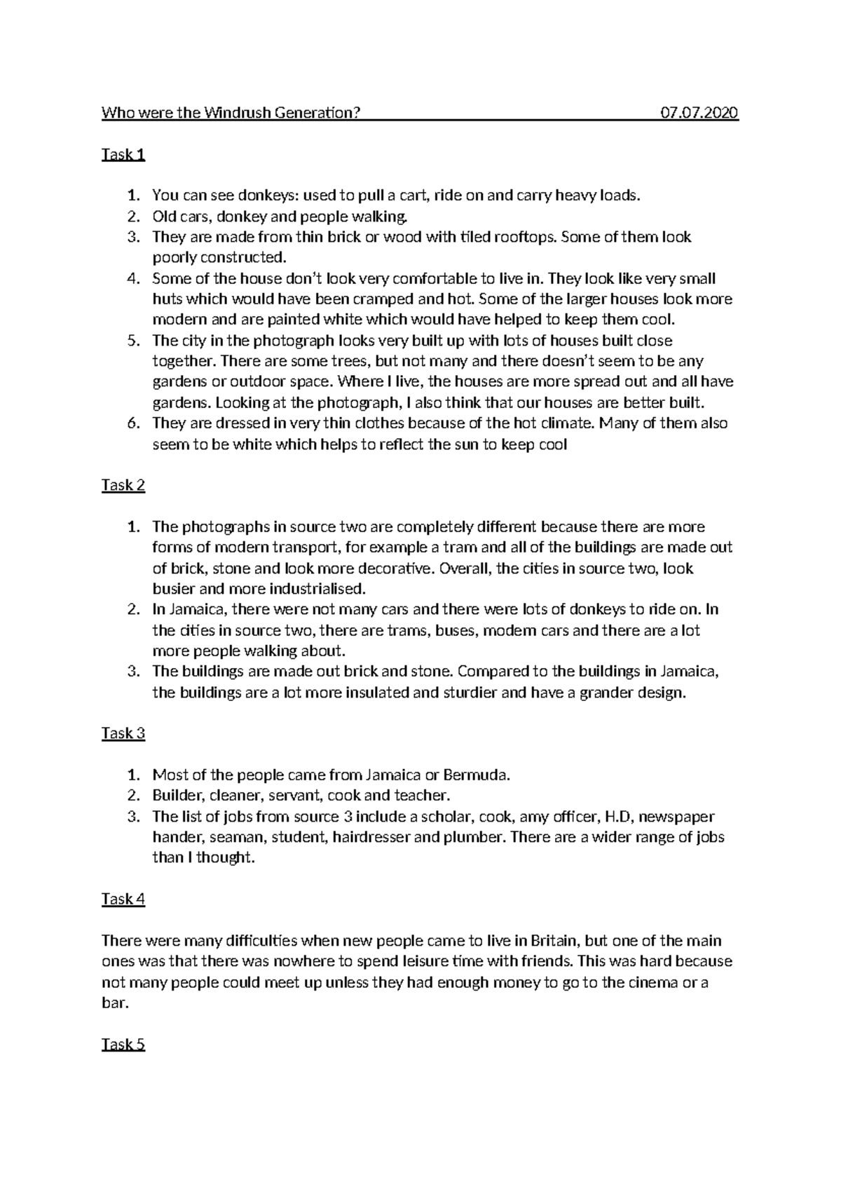 Who were the Windrush Generation - Task 1 1. You can see donkeys: used ...